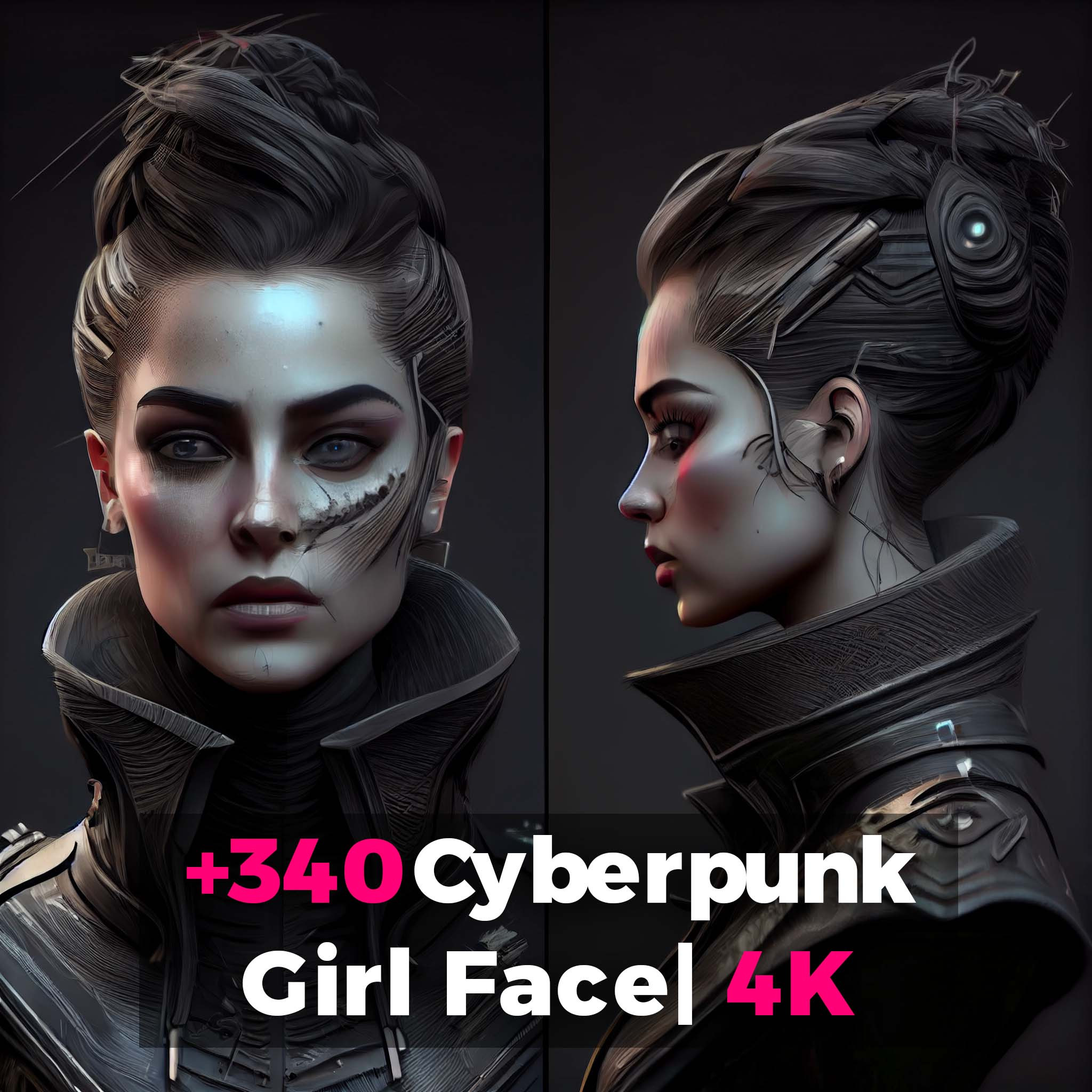 Concept Art - + 340 Cyberpunk Girl Face with Hairstyle vol_01 4K