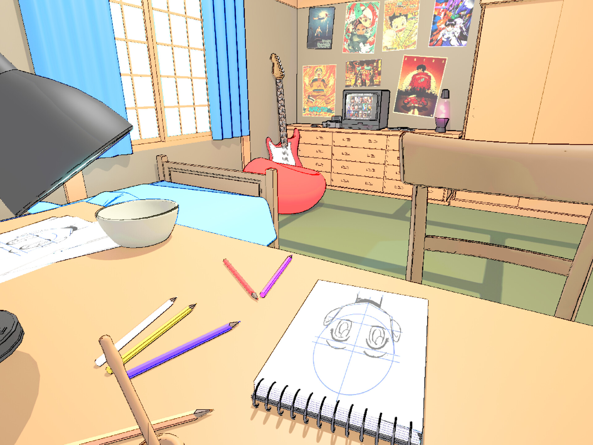 how to draw anime room