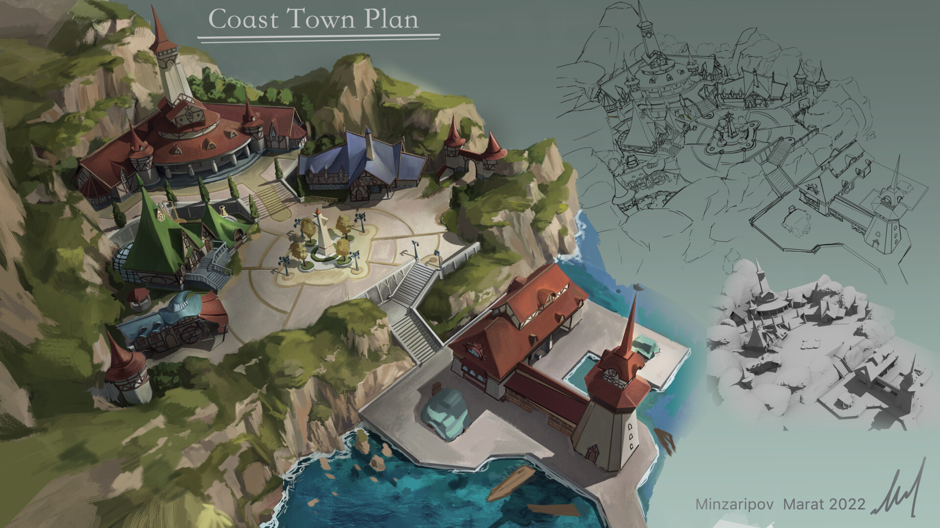 ArtStation - Coast town view