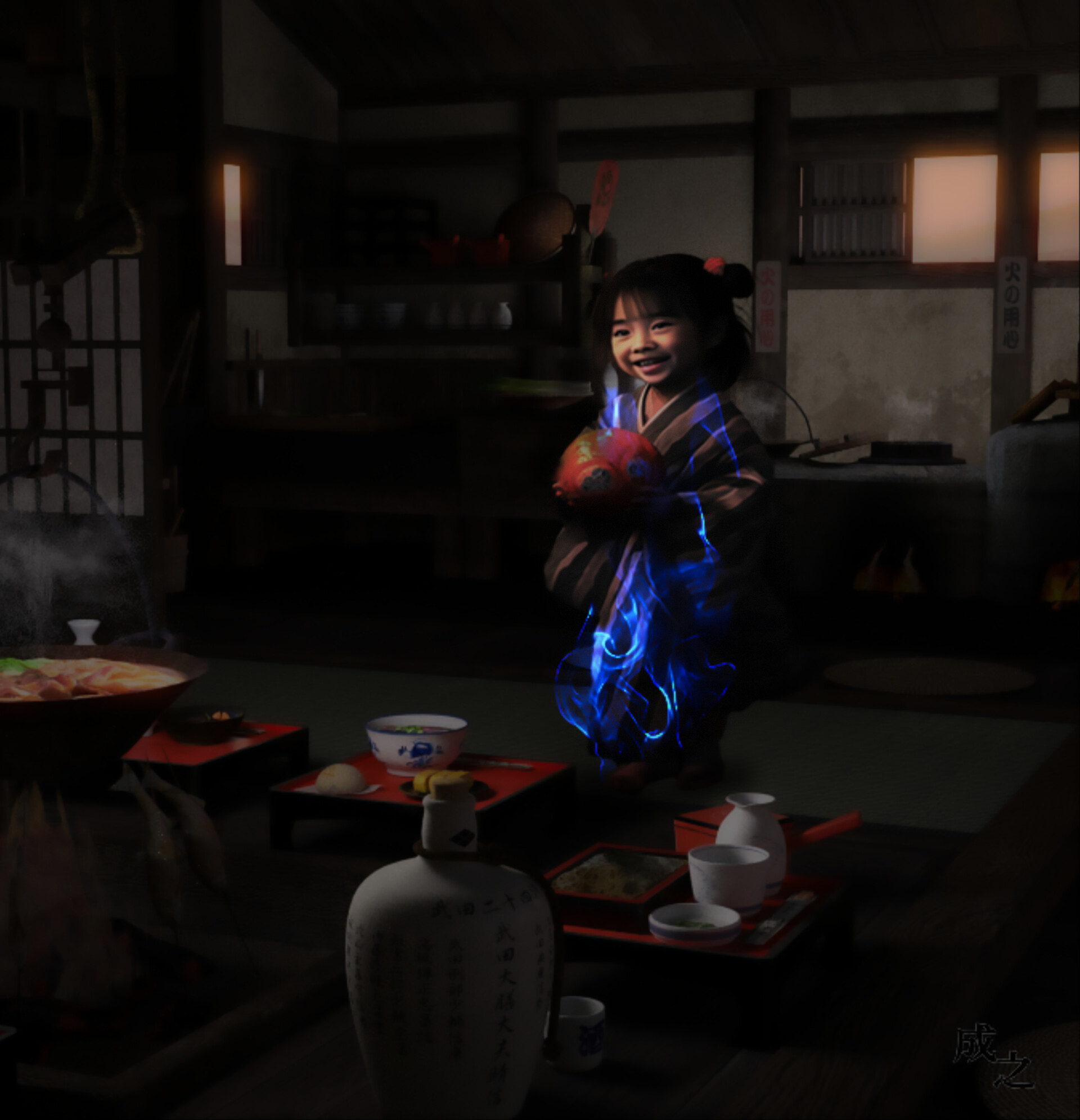 ArtStation - ZASHIKIWARASHI ( JAPANESE HOUSEHOLD CHILD SPIRIT )