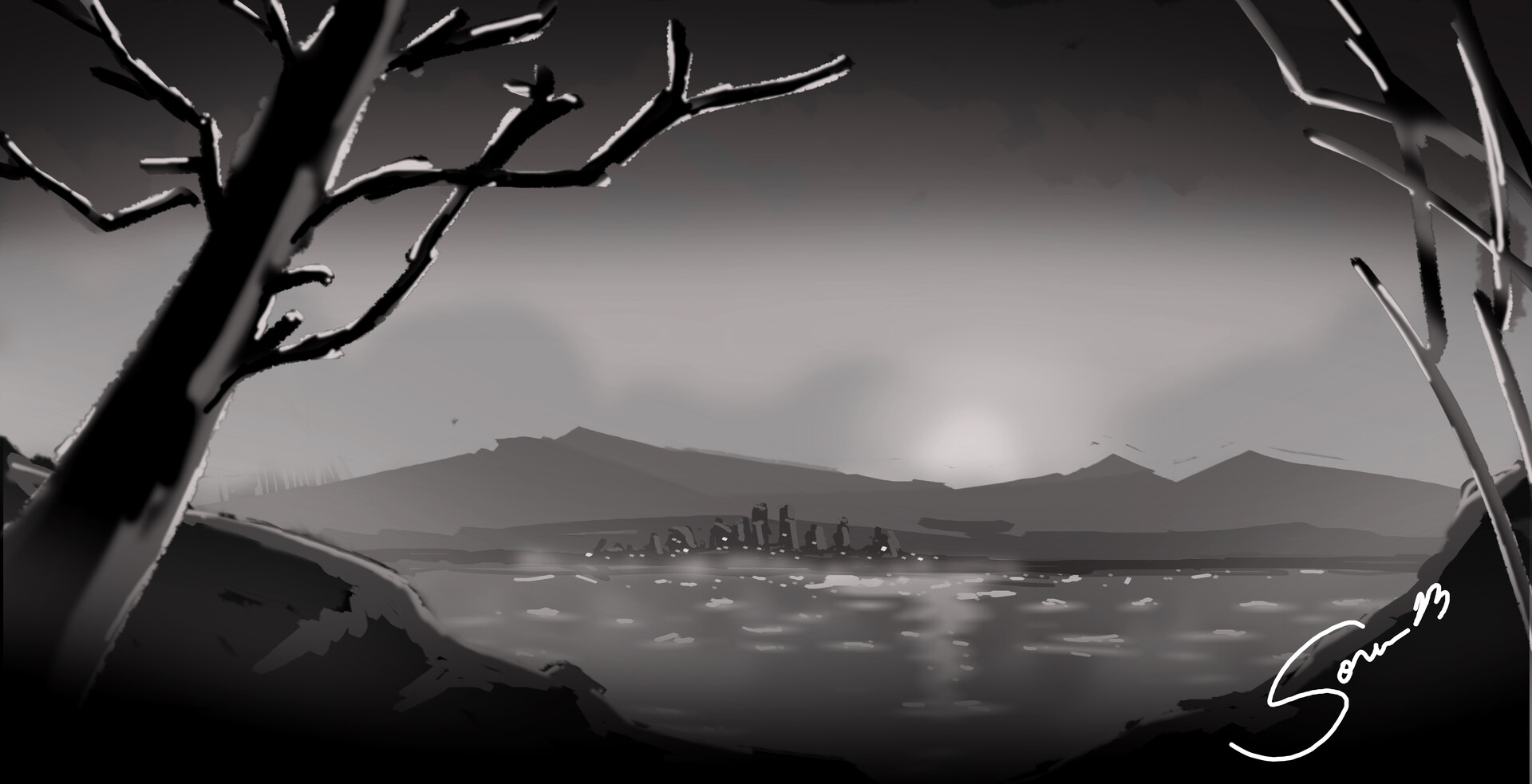 ArtStation - Grey scale Painting Concept 01 10mins. Challenge