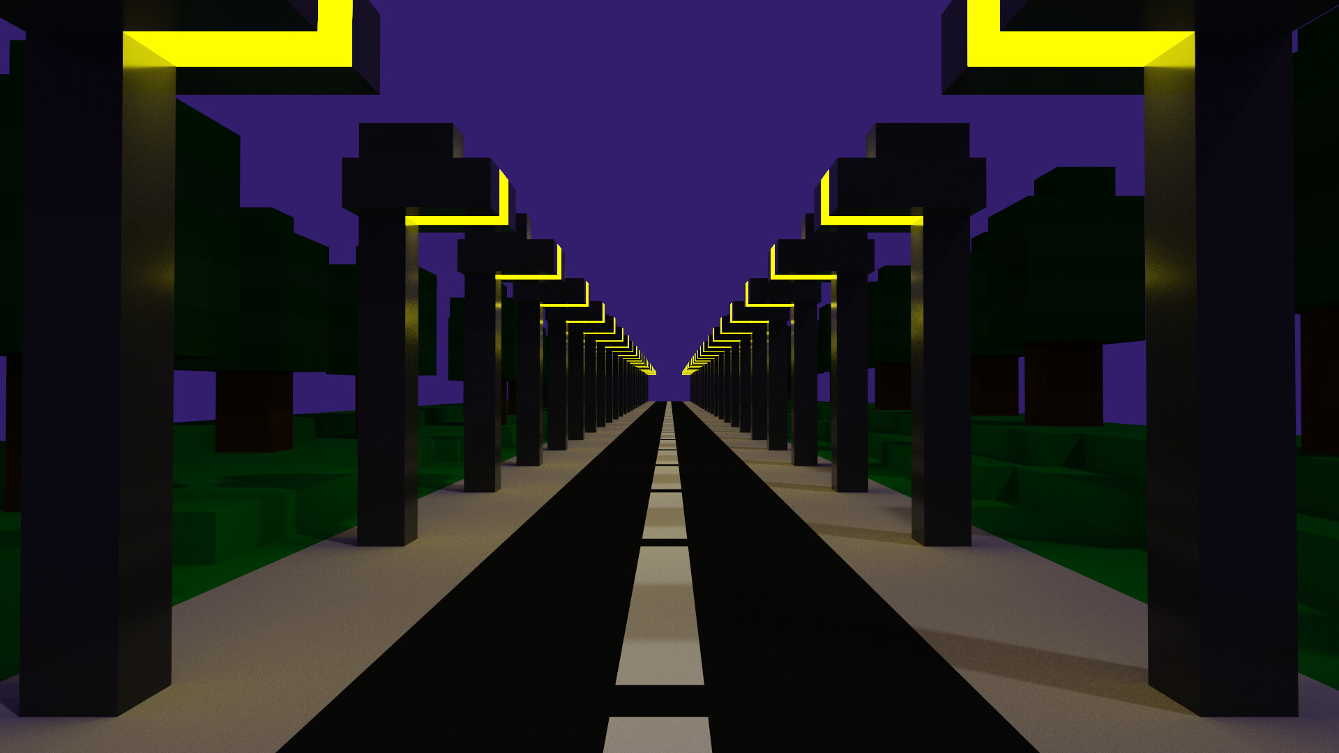 ArtStation - Voxel Art Road at night