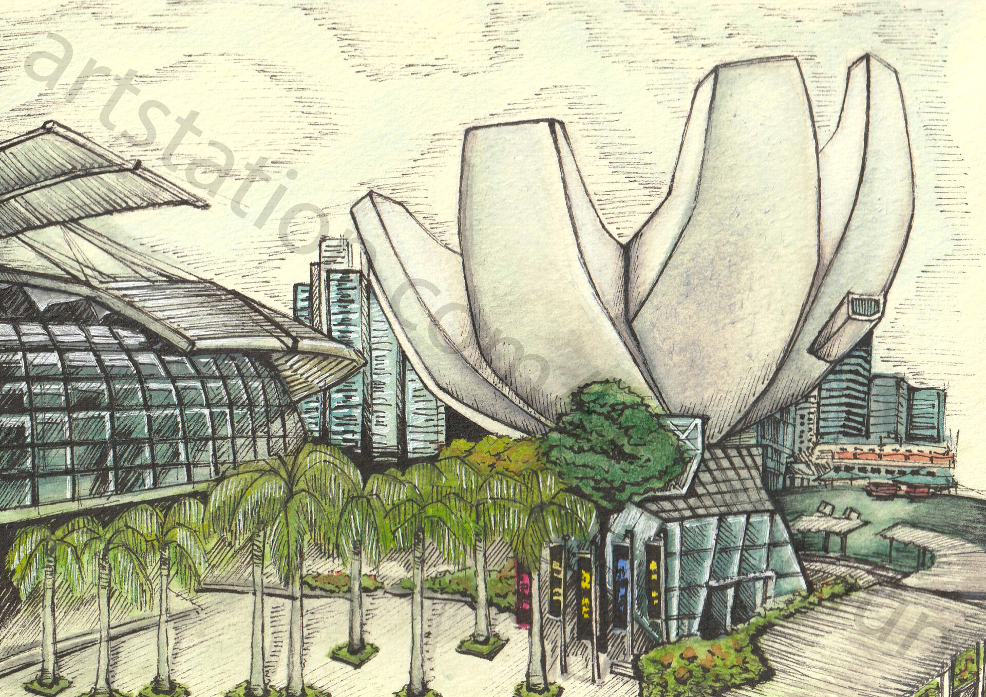 ArtStation - ArtScience Museum Watercolour Sketch