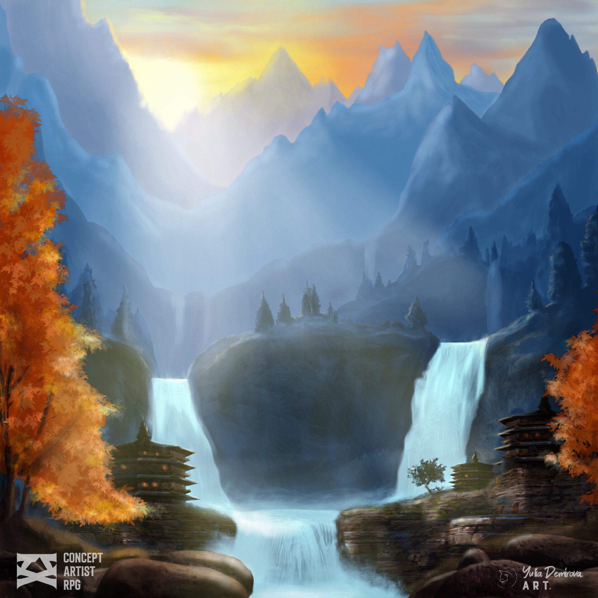 ArtStation - valley of waterfalls