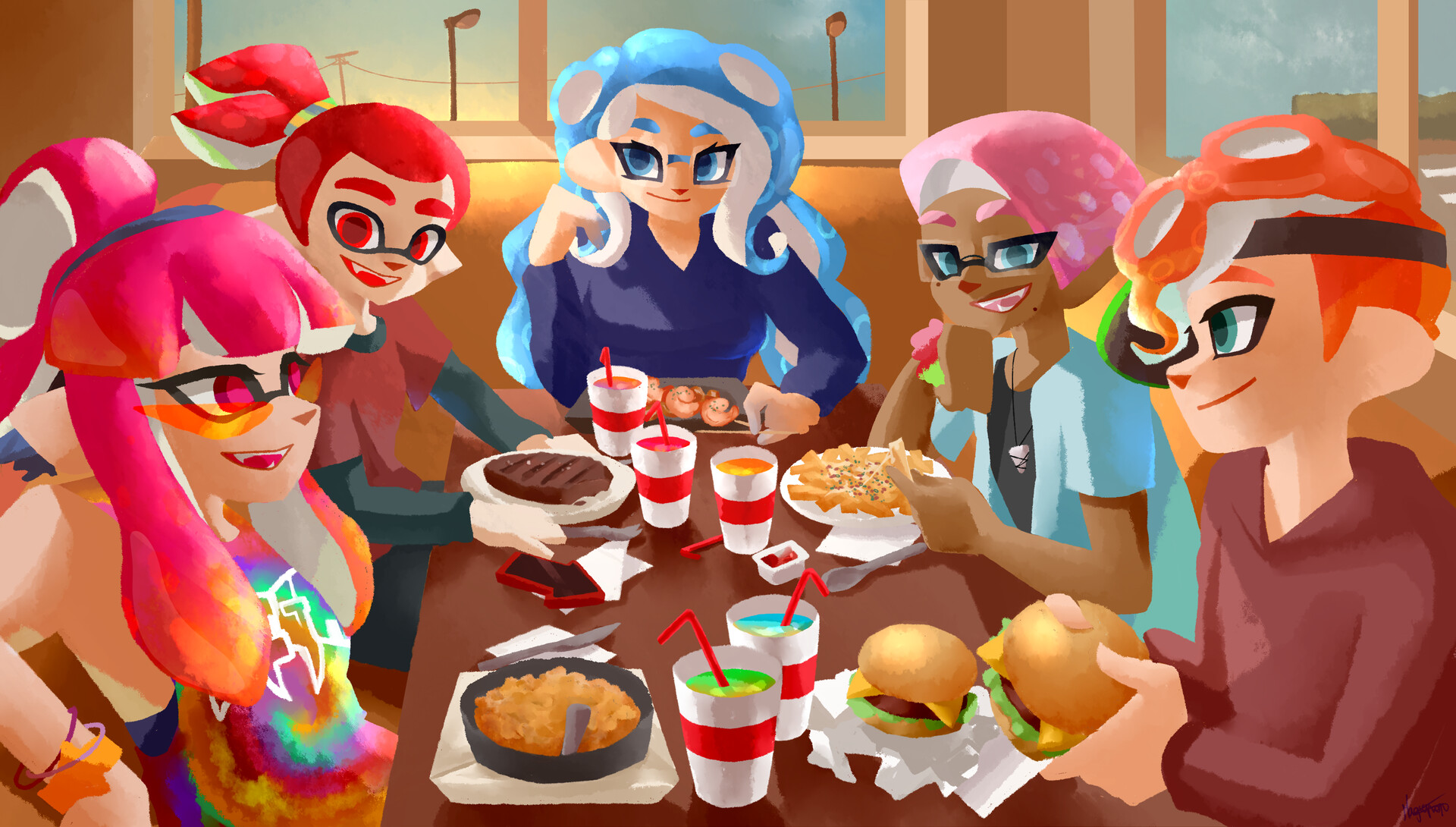 ArtStation - Commission - Eating with friends