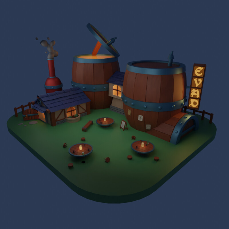 ArtStation - Medieval Barrel Village for EVAD Bootcamp