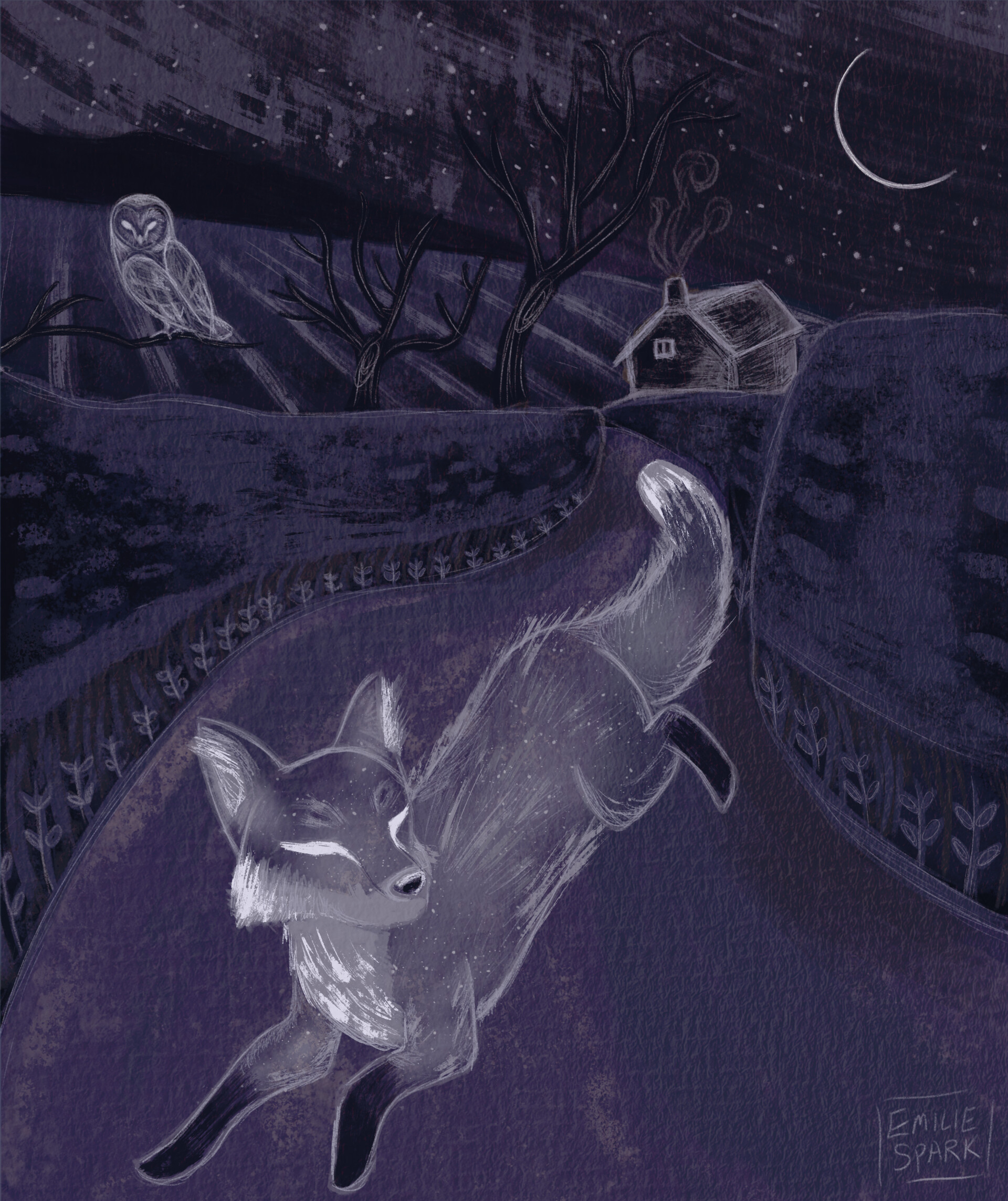 ArtStation - Country lane at night