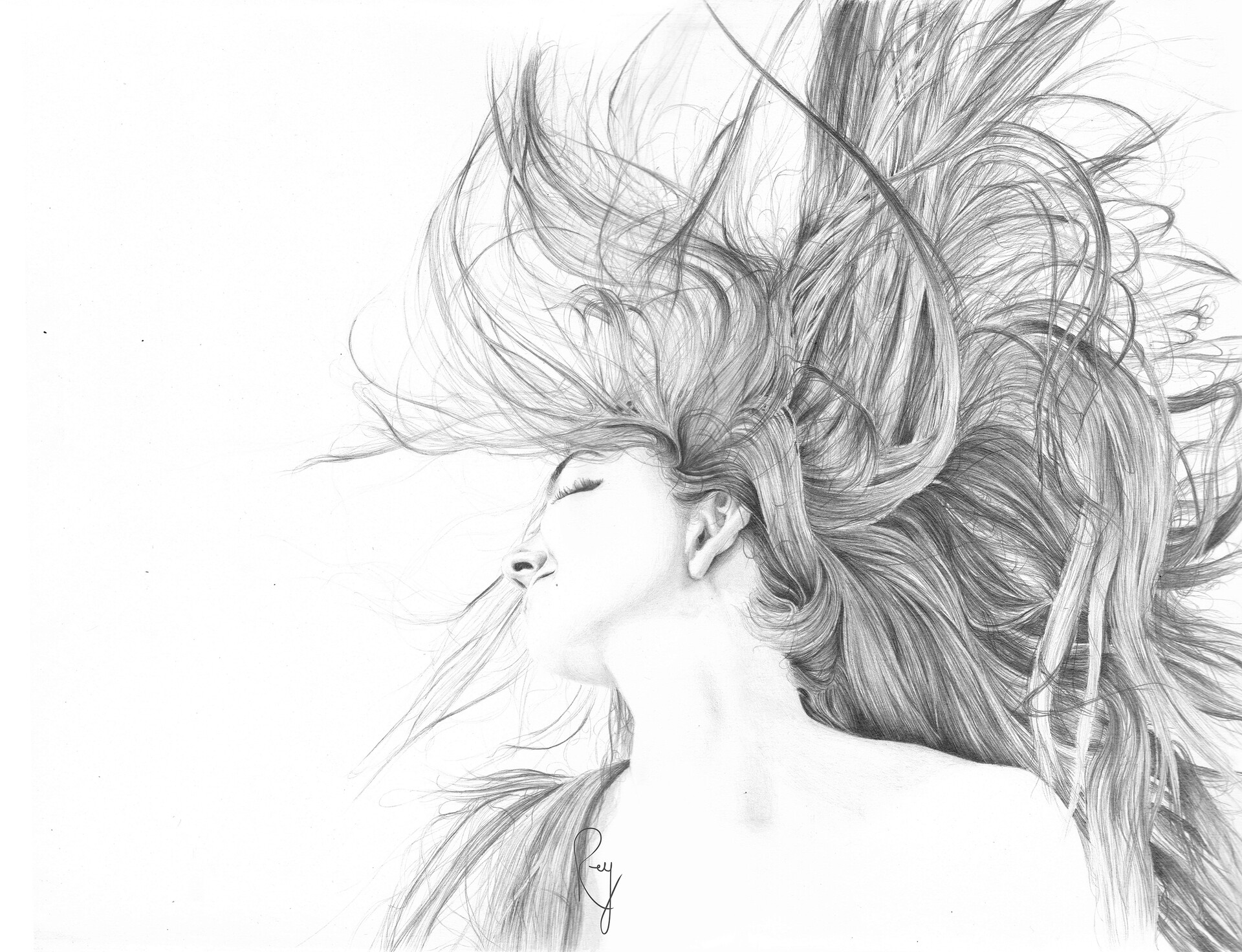 ArtStation - Hair studies 4, pencil on paper, 2019