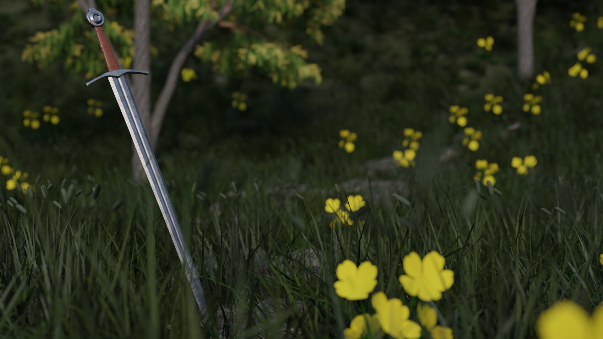 ArtStation - Medival sword in a field