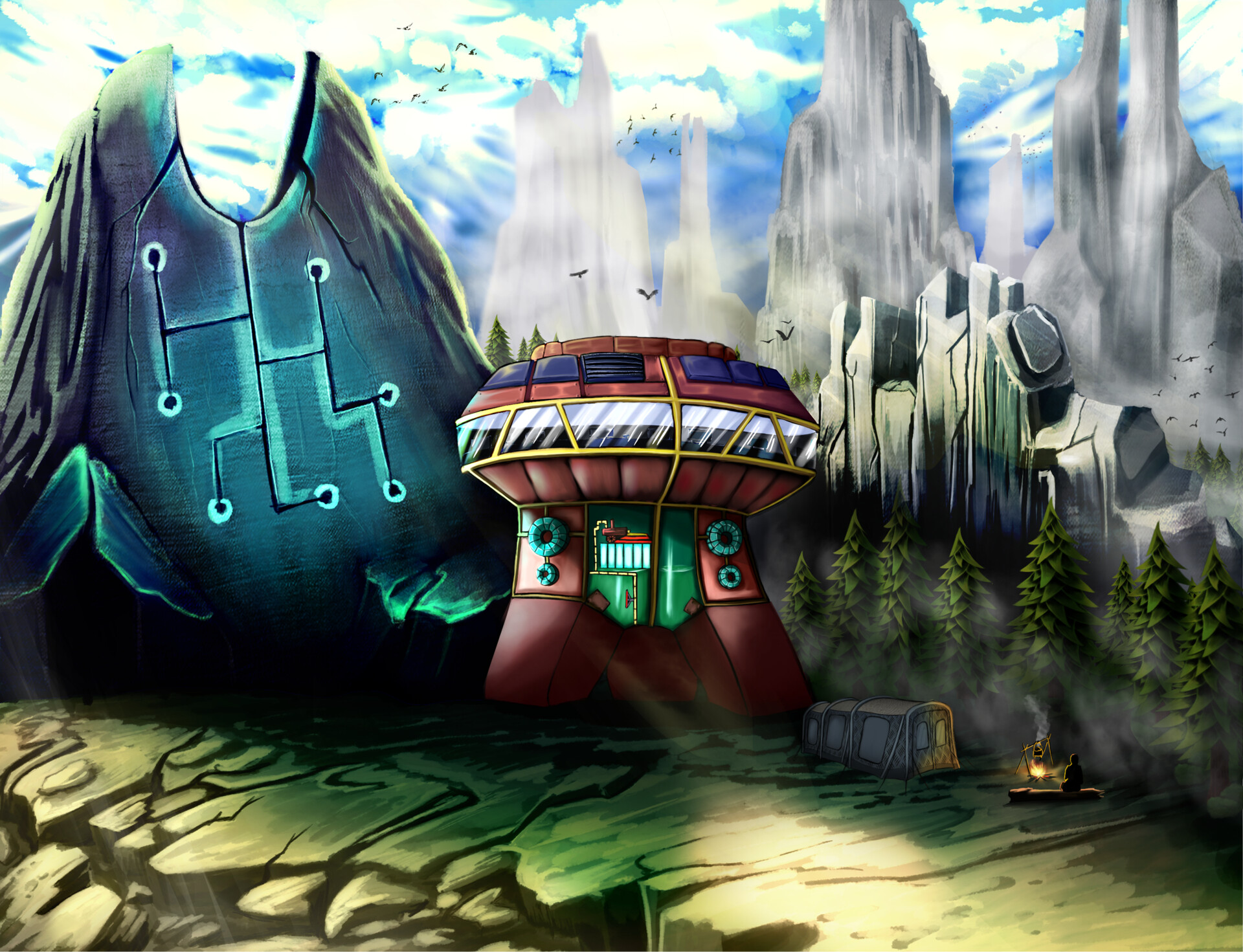 ArtStation - forest space ship