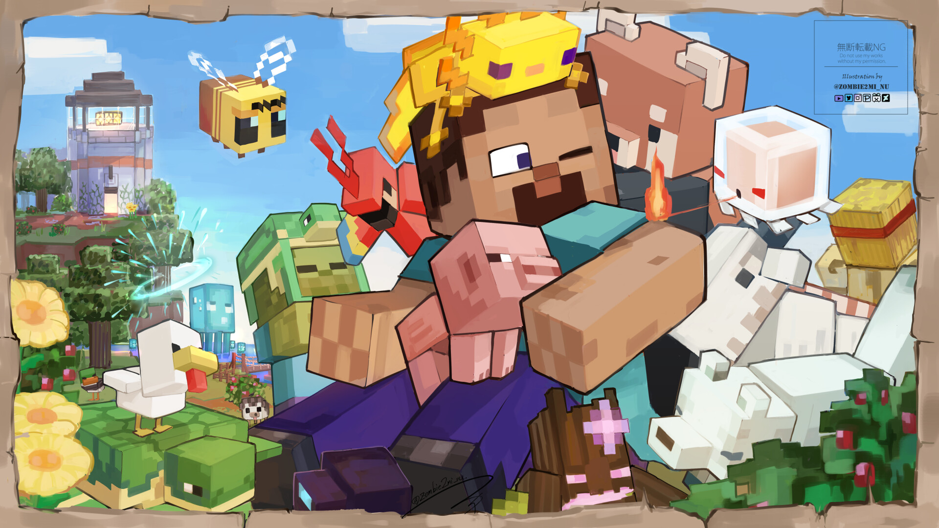 ArtStation - Steve playing with pets at the Squid Coast