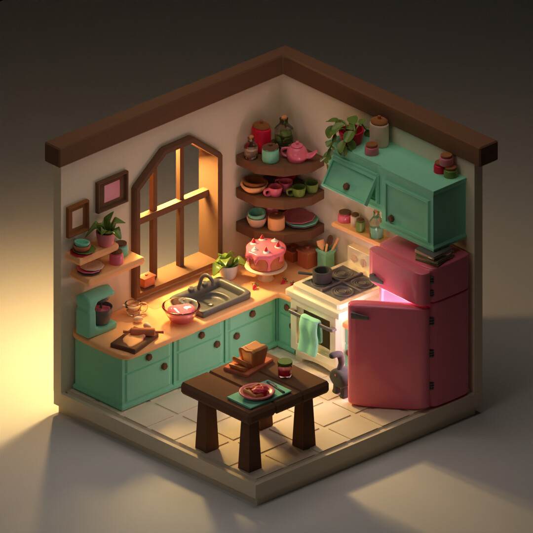 ArtStation - Cozy Isometric Kitchen