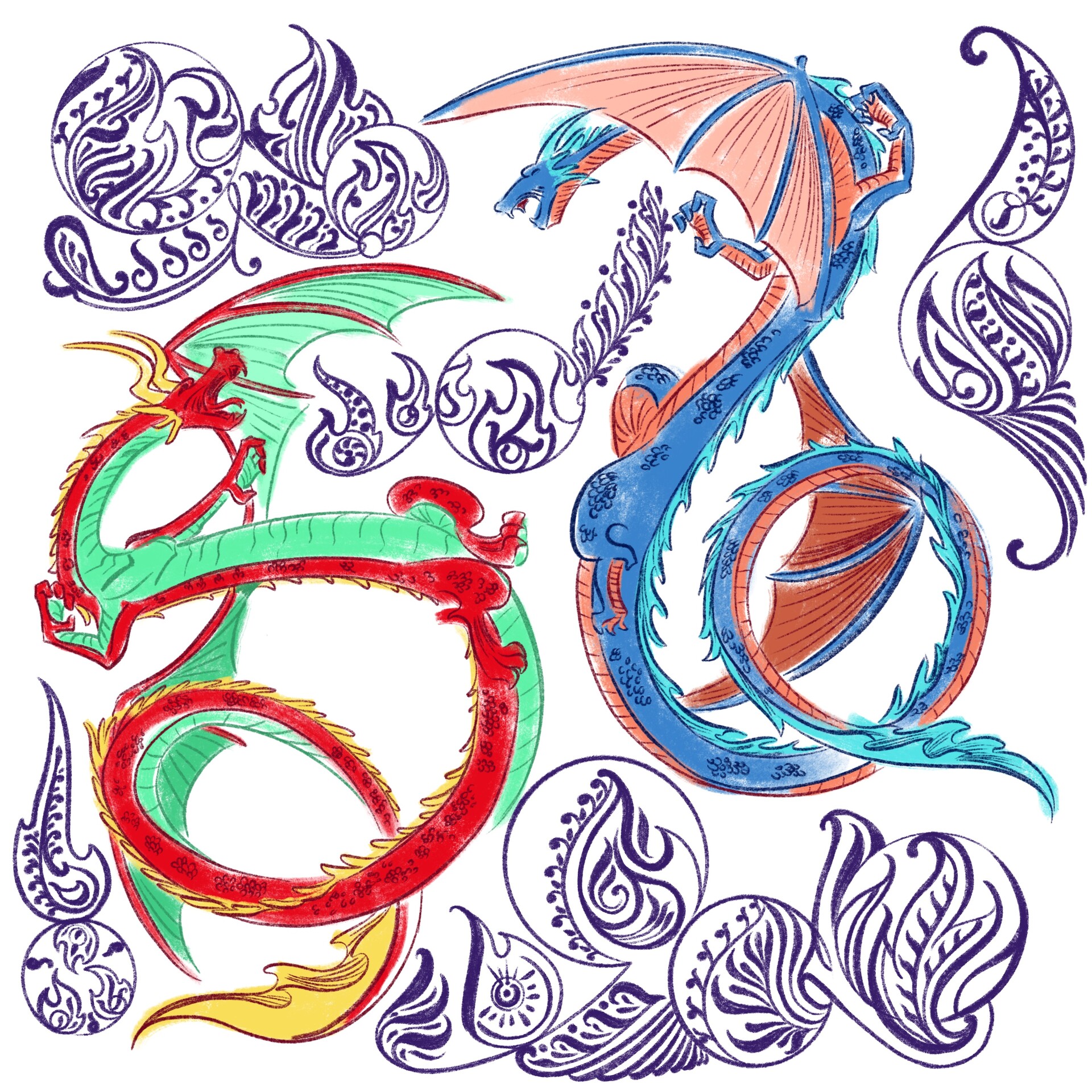 ArtStation - Two dragons fights