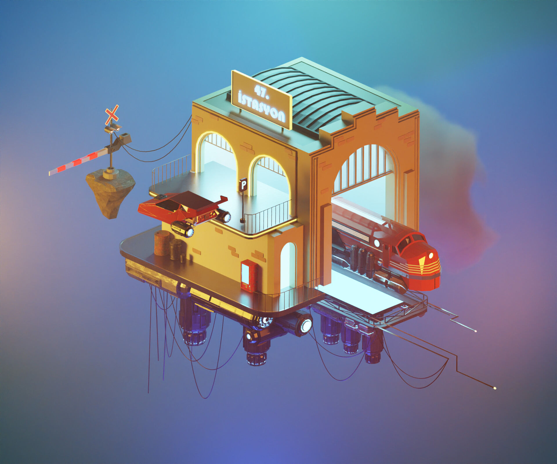 ArtStation - Cloud Train - Low Poly 3D Modeling