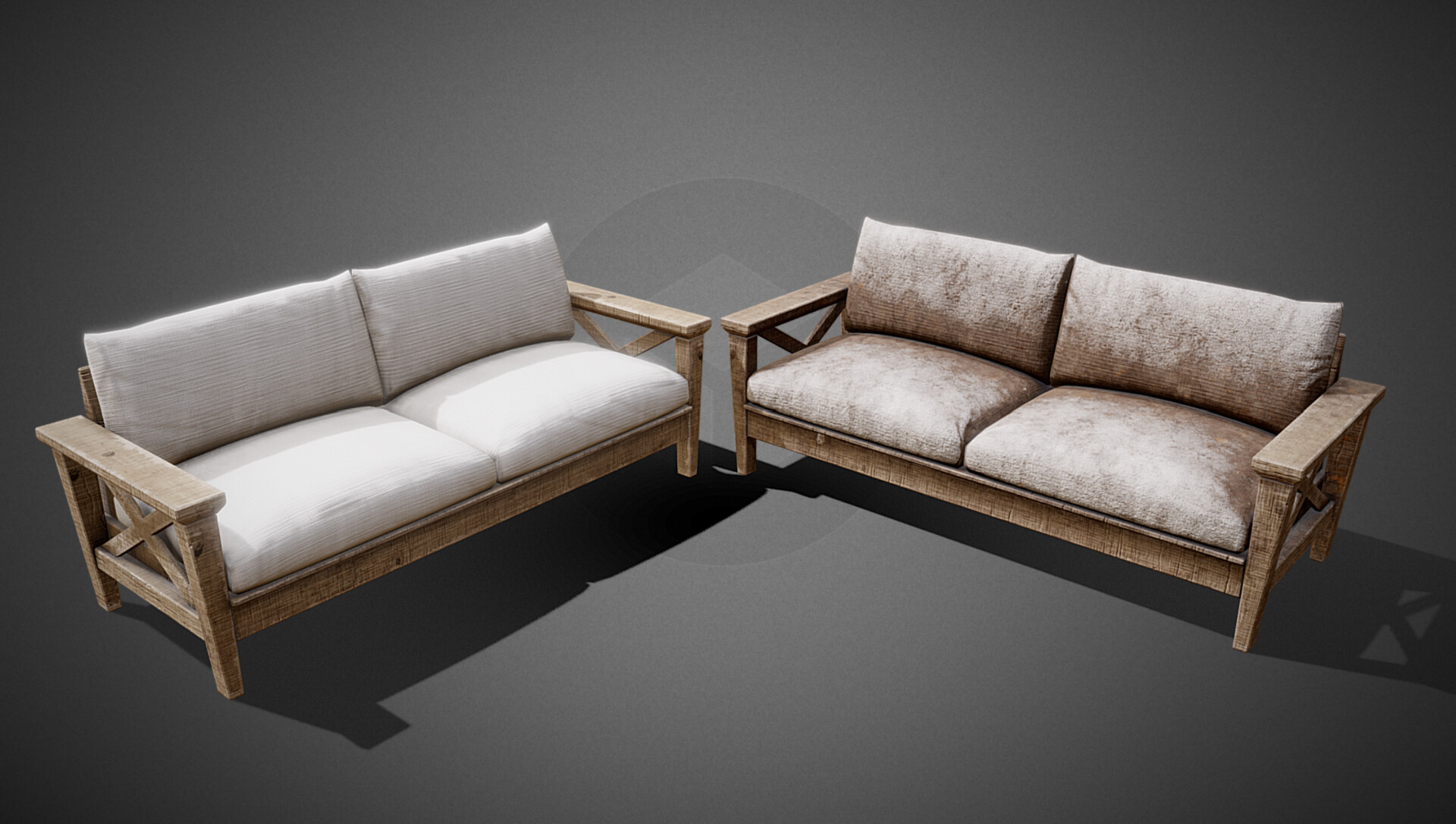 colin merrick portfolio - Wood Sofa with Fabric Cushions