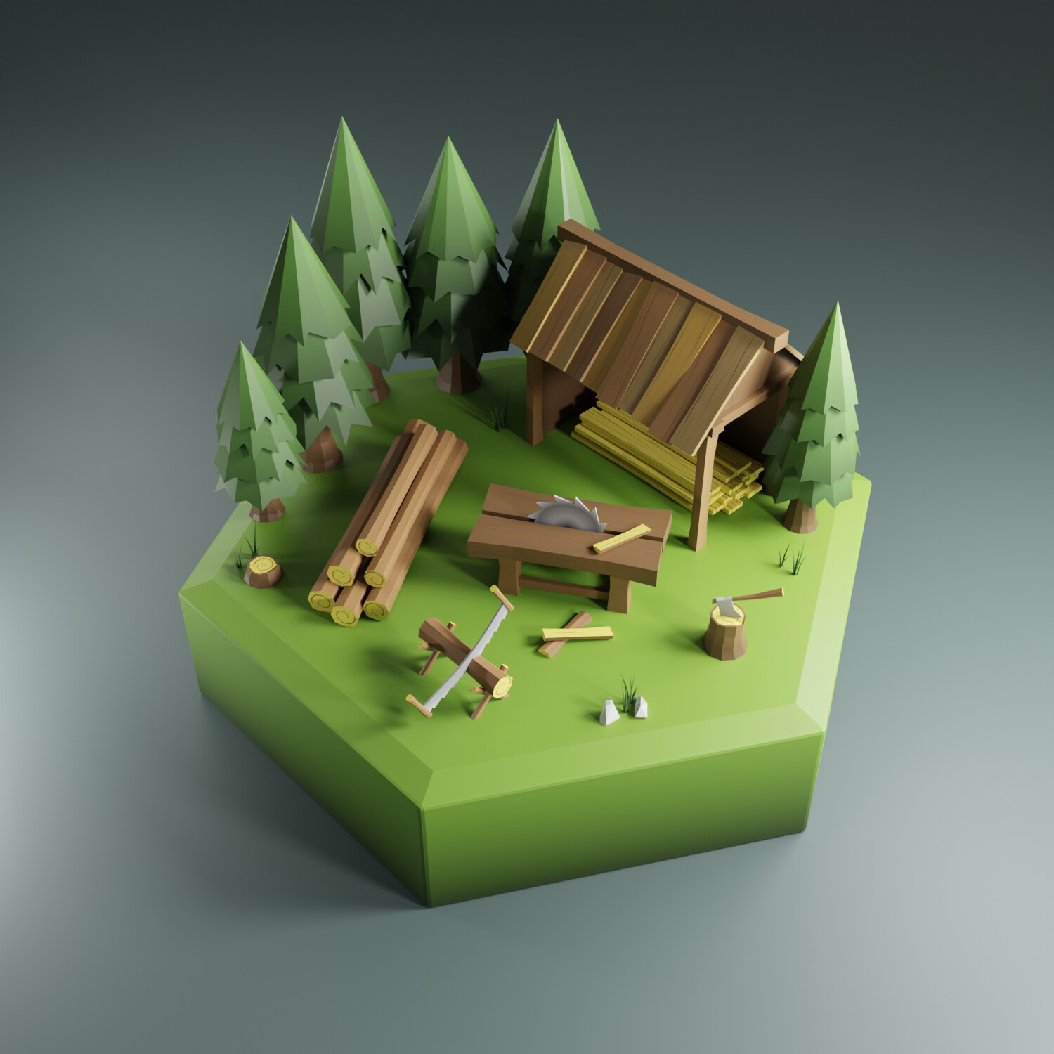 ArtStation - Sawmill (low-poly hex)