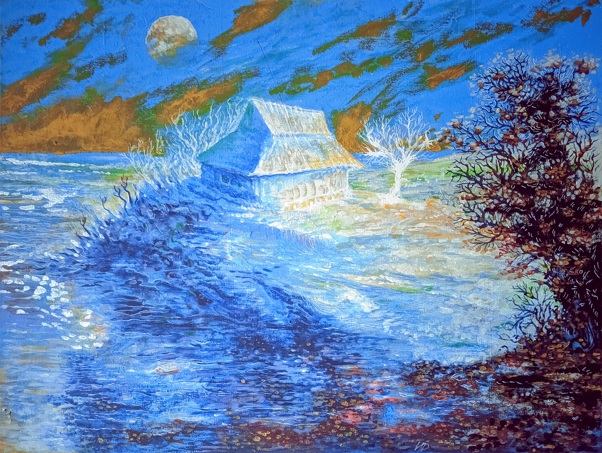 ArtStation - Silver of a magical summer night. Acrylic painting, canvas ...