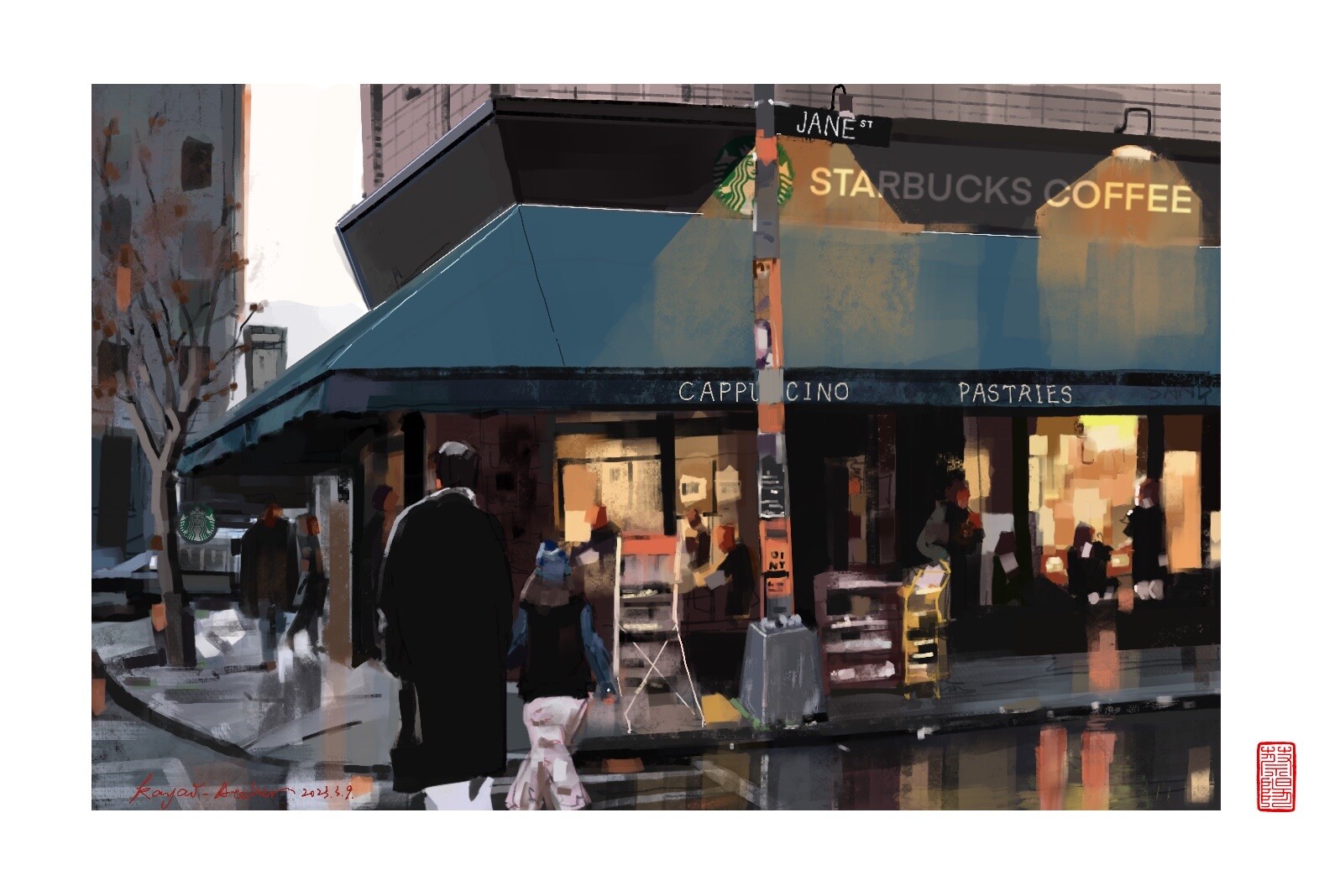 ArtStation - cafe street sketch