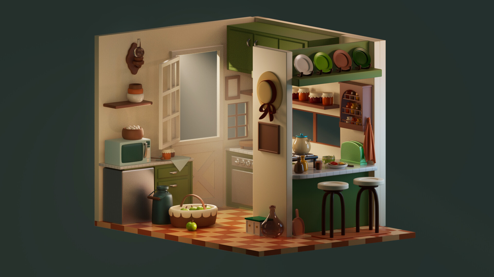 ArtStation - Kitchen Modeling Practice Based on Imcleem Illustration