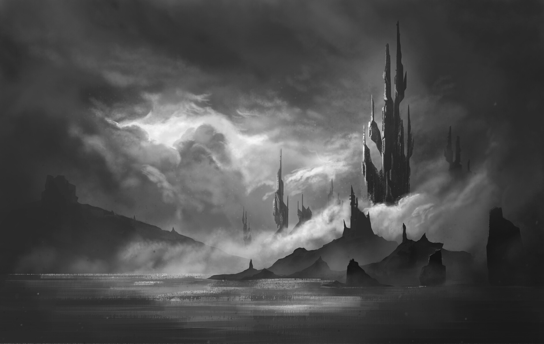 ArtStation - Environment Grayscale Sketches