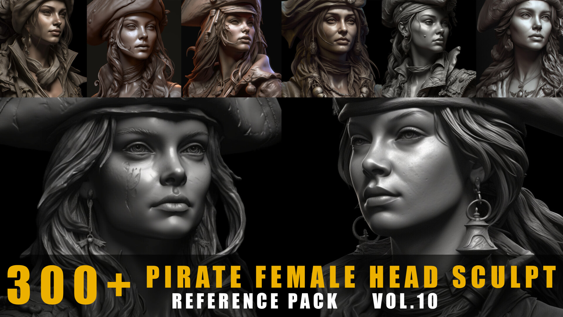WaterLaw's Studio - 300+ Pirate Female Head Sculpt - References Pack Vol.10