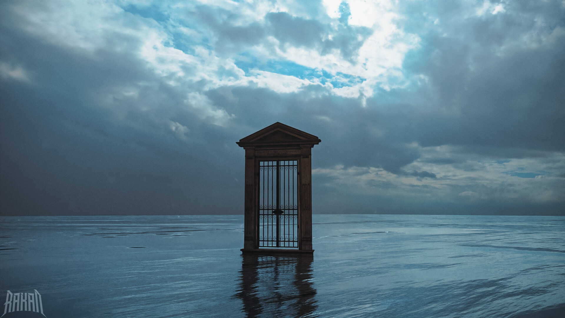 ArtStation - Old style gate with a wet reflective surface/ground