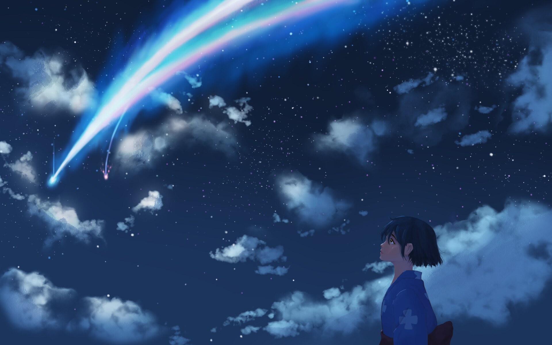 ArtStation - Mitsuha watching the comet - Your Name.