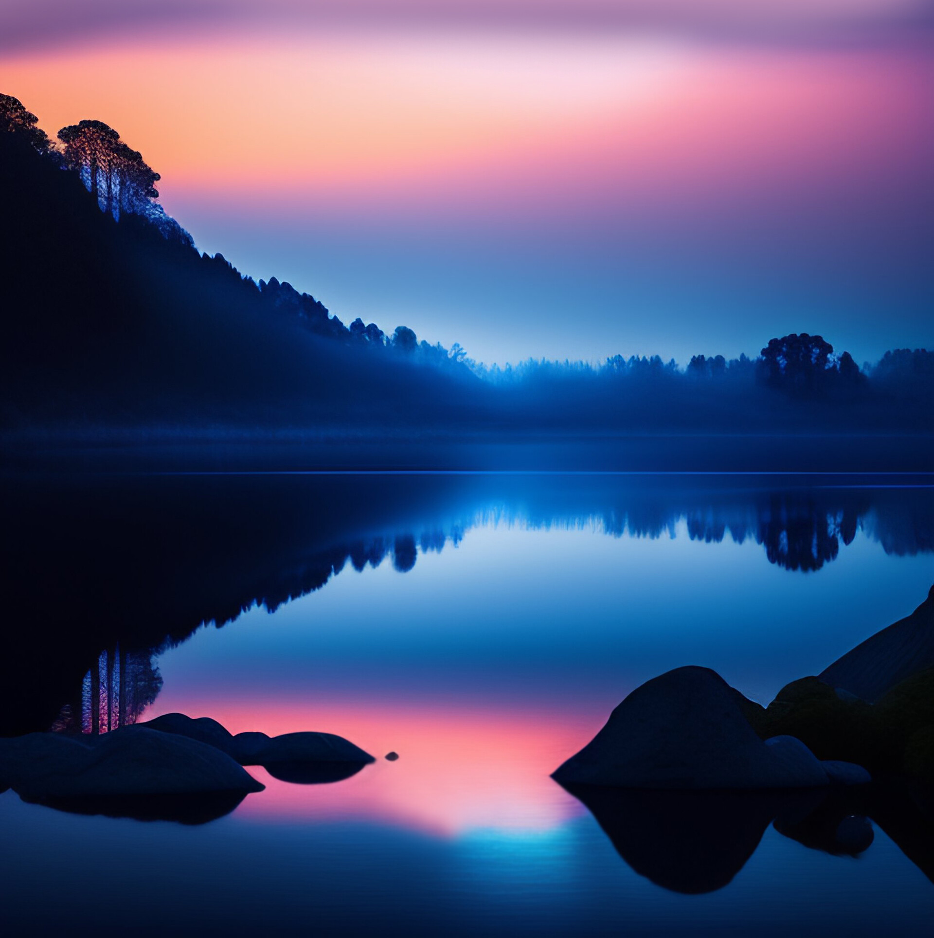 ArtStation - Bright night on the lake landscape