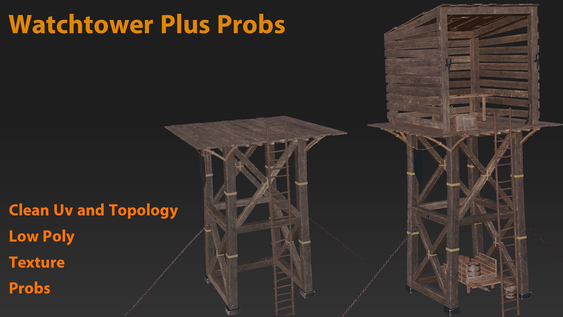 ArtStation - Wooden Medieval Watchtower - Scout Tower Plus Probs And Texture-Platform- (Game Ready)