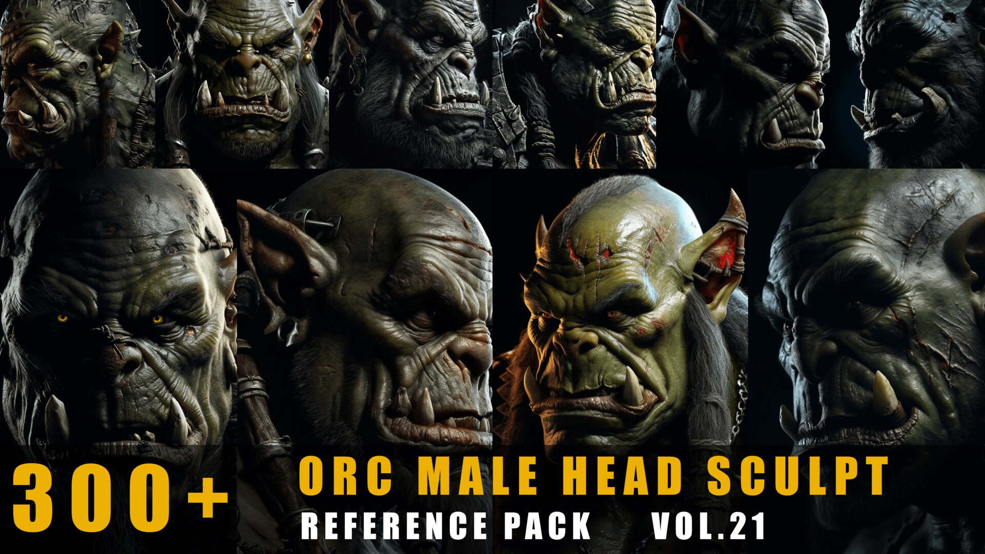 WaterLaw's Studio - 300+ Orc Male Head Sculpt - References Pack Vol.21