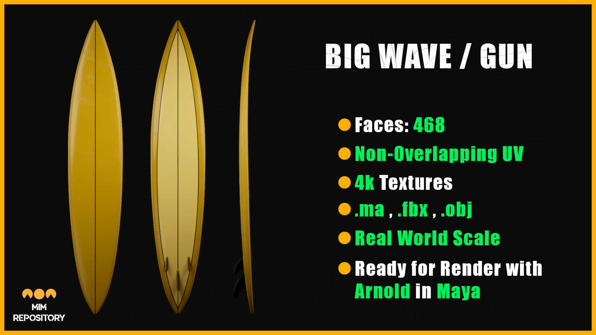 3D Assets Repository - 10 Surfboard 3D Models - Big Wave / Gun