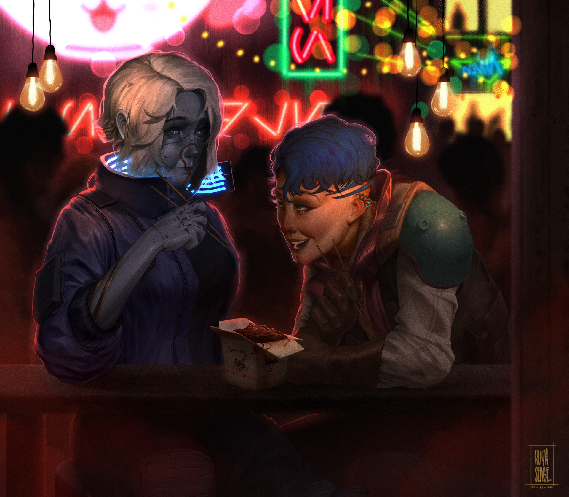 ArtStation - Just some folks eating noodles in a bustling night city ...