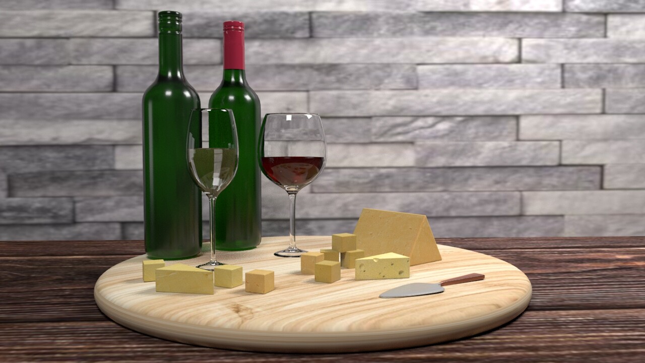 ArtStation - Wine & Cheese Render