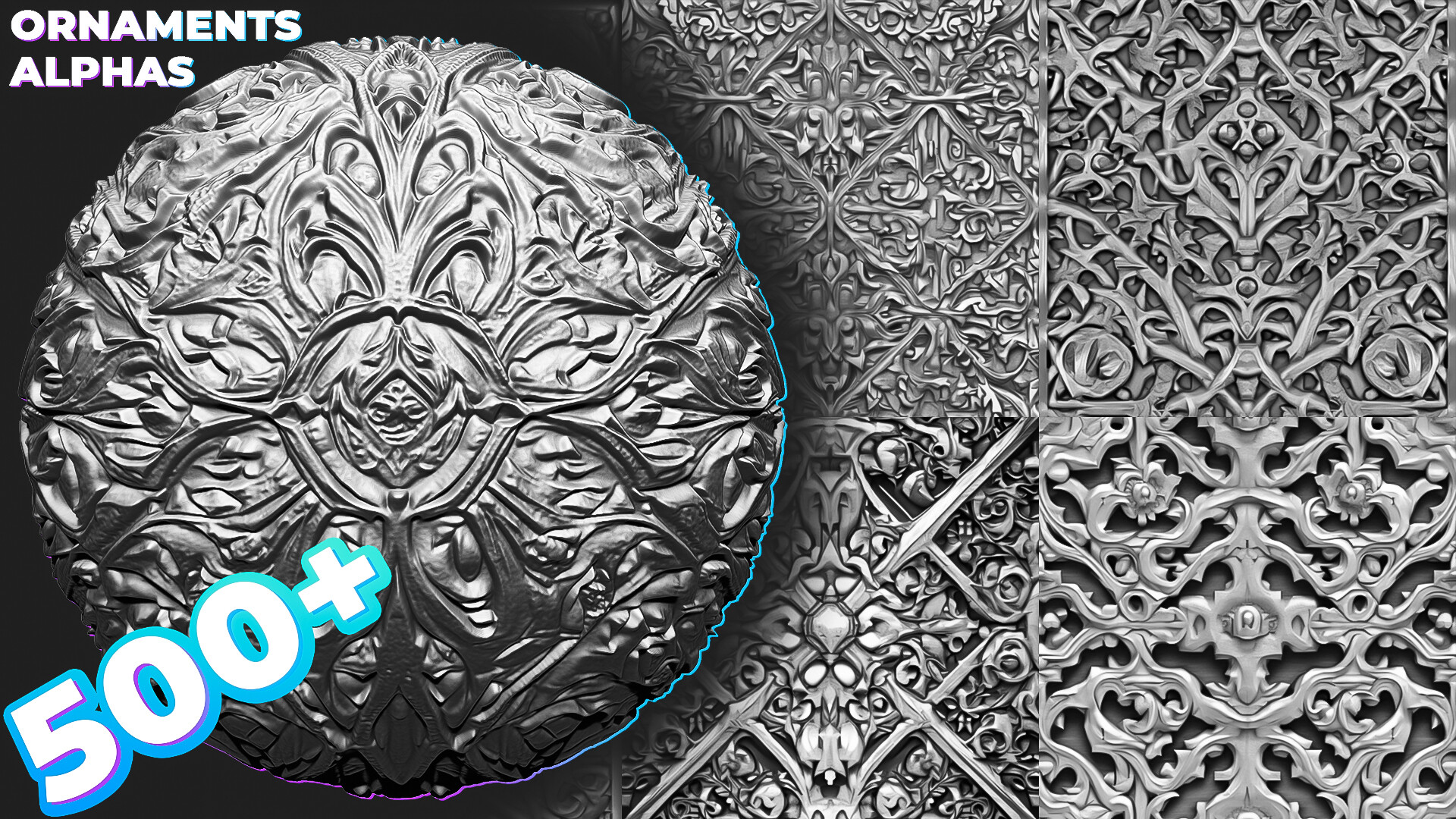 ArtStation - 500+ Ornaments Tileable Alphas (Displacement Maps) for ...