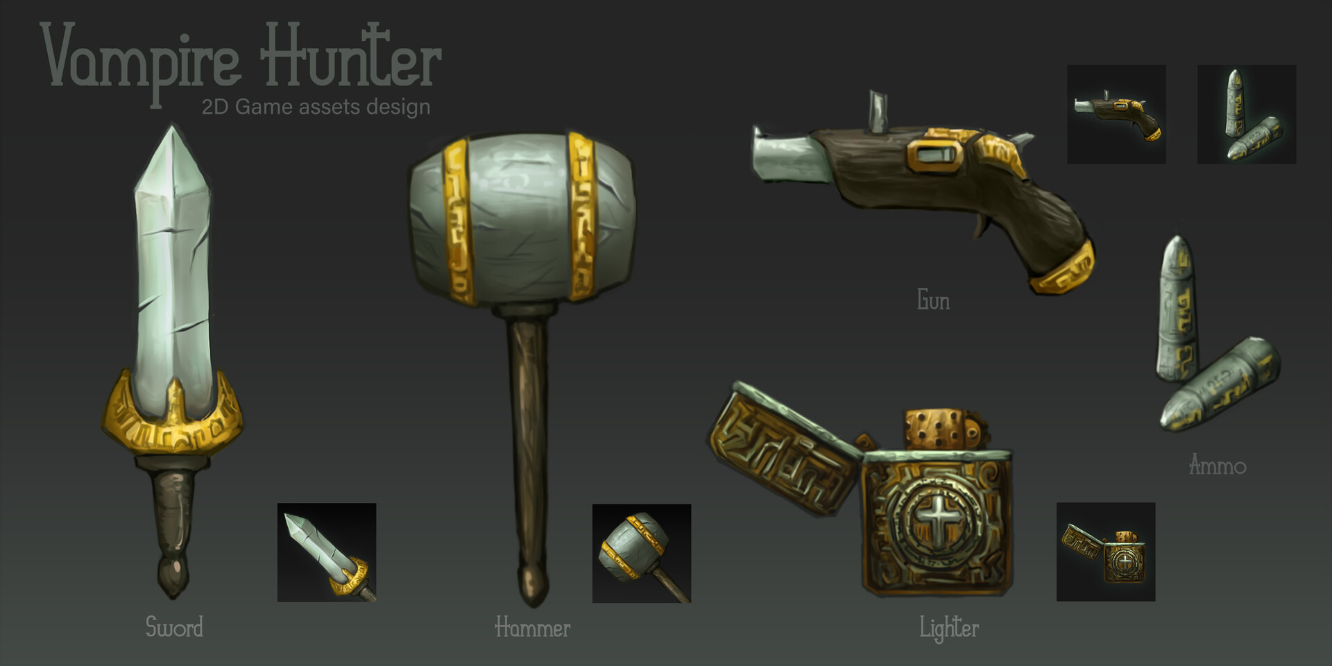 ArtStation - 2D Game asset design for topic : Vampire Hunter