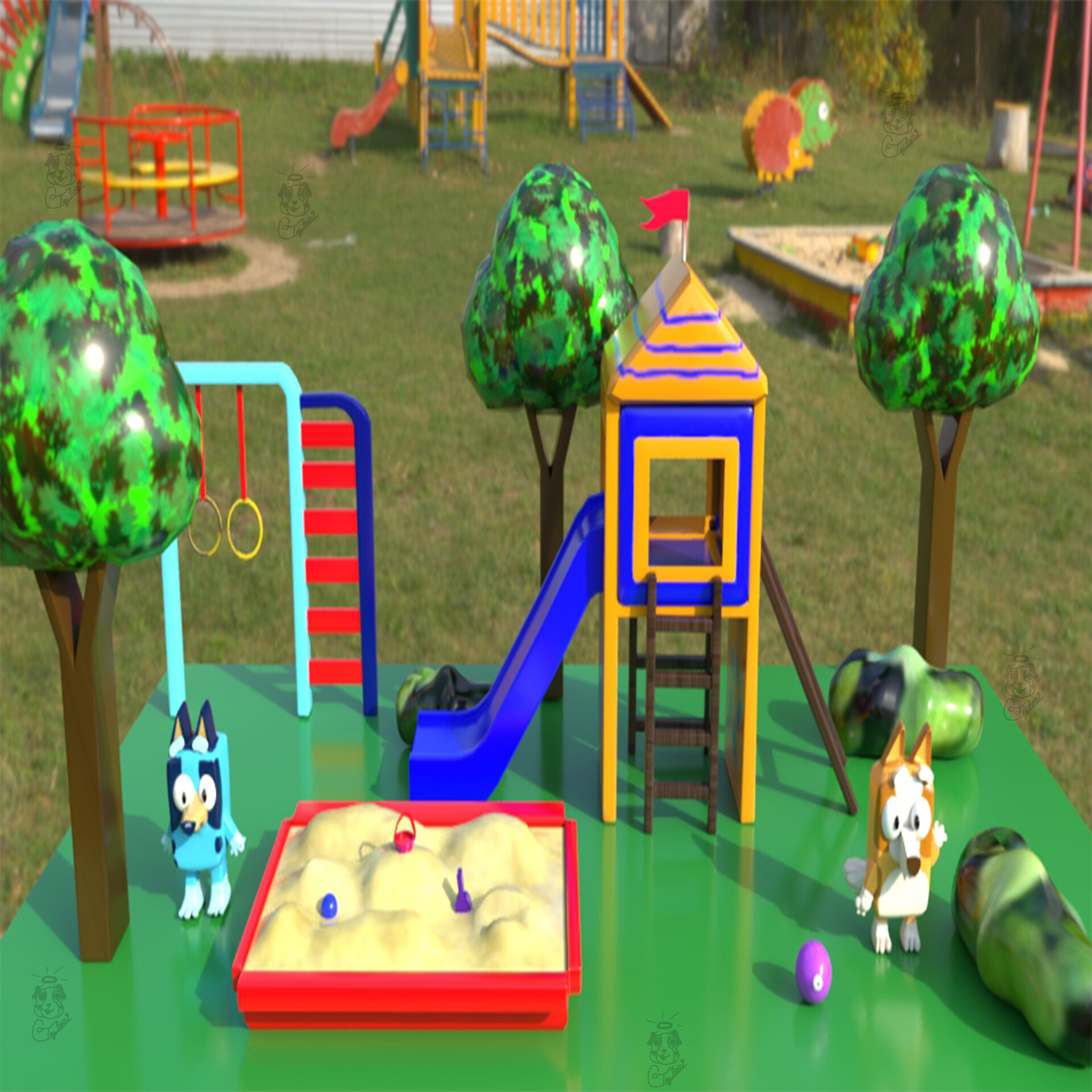ArtStation - Bluey and Bingo at the Playground