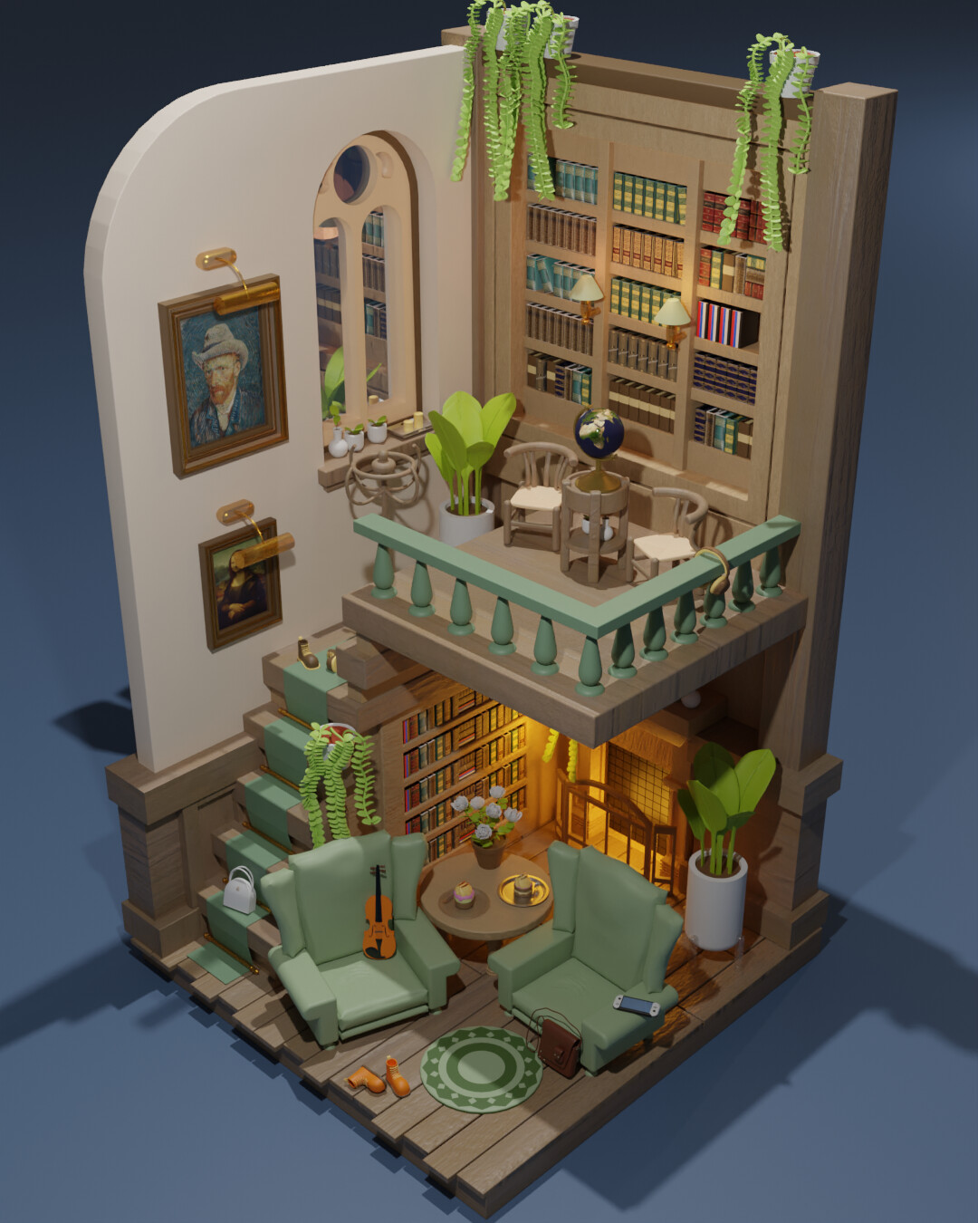 ArtStation - Library Isometric Art-Low Poly