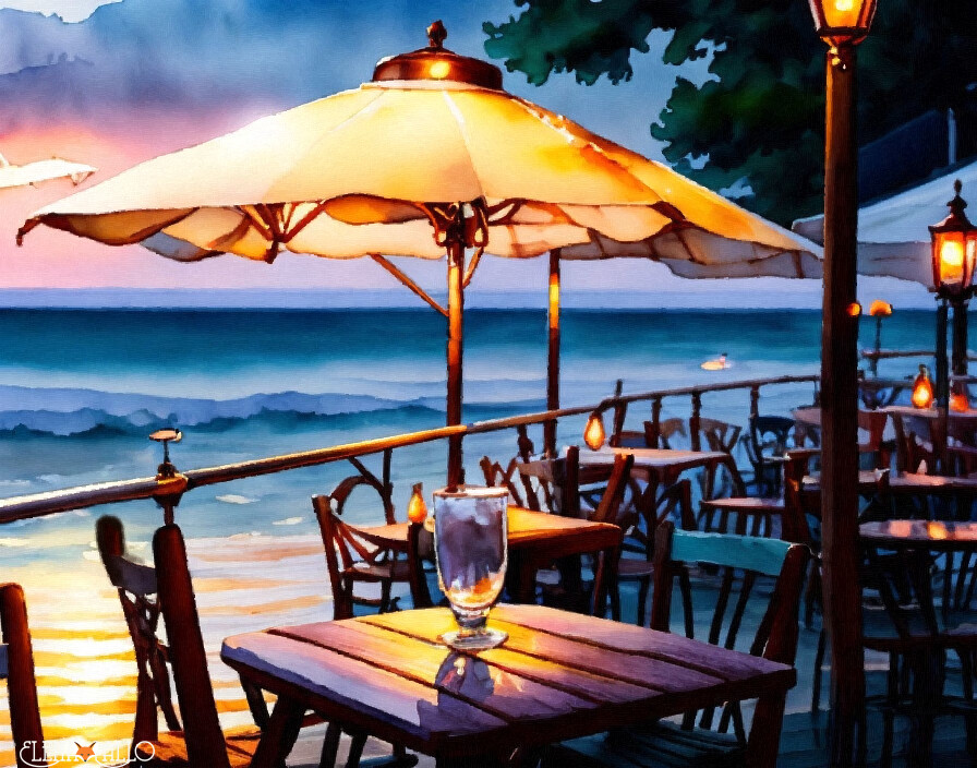 ArtStation - Cafe on the Promenade. Night