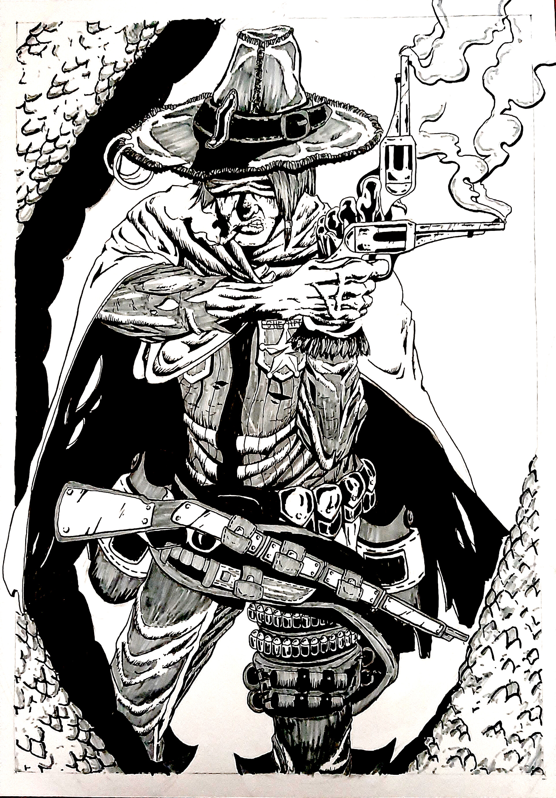 ArtStation - traditionally inked "two handed blind gunman"