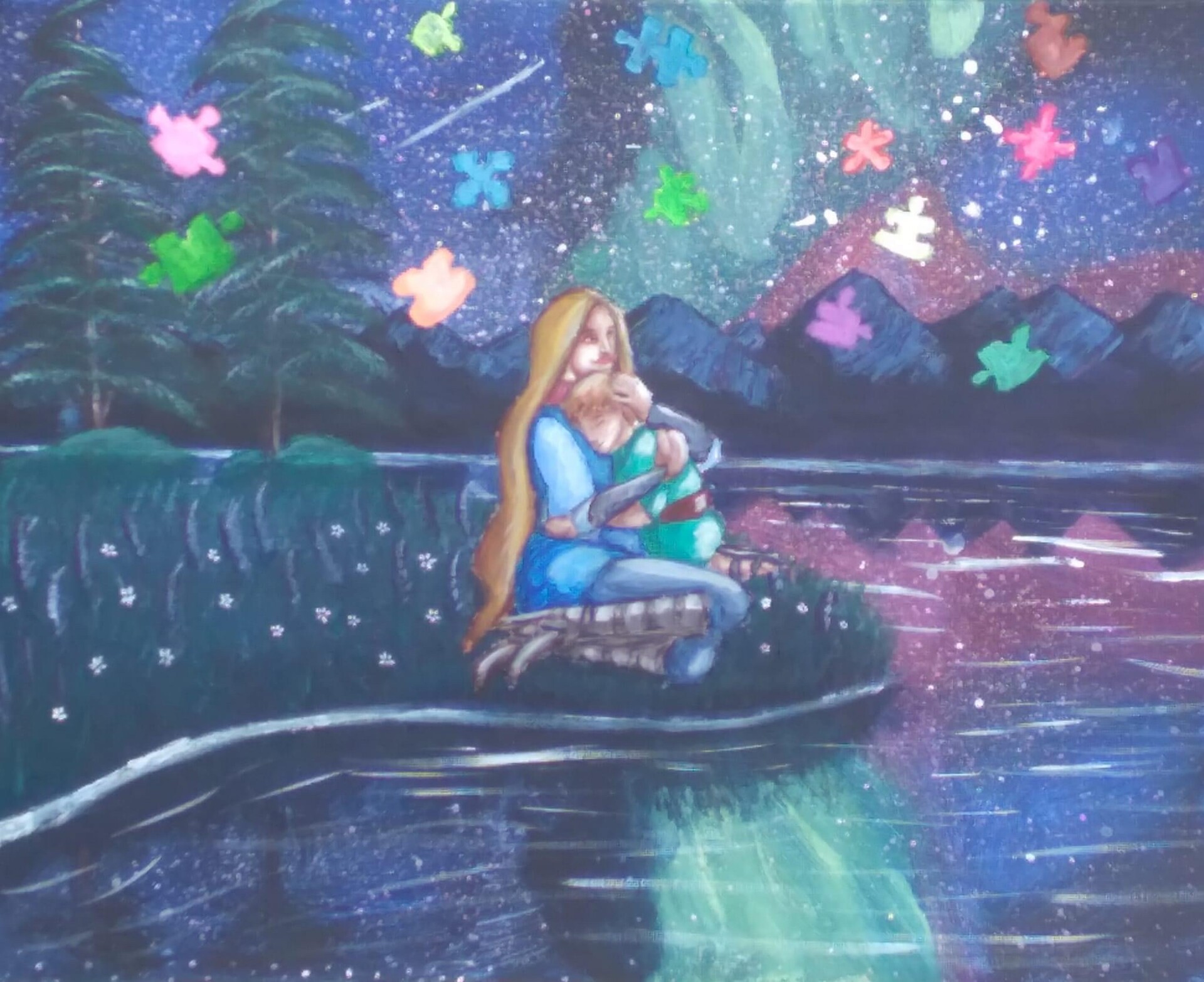 ArtStation - Neon Puzzles falling from the Star Sky in Acrylic Paint