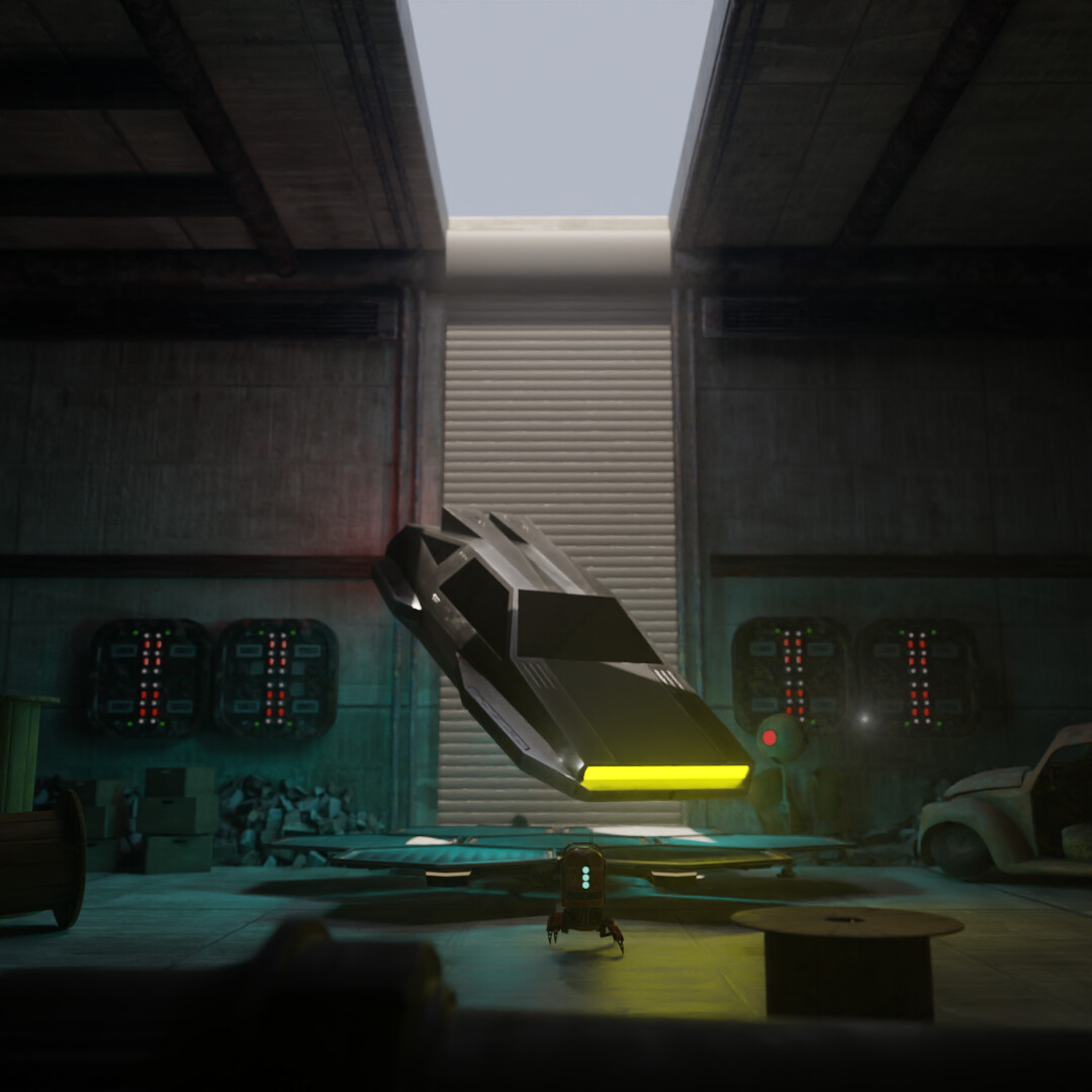 ArtStation - Sci-Fi Cyberpunk Garage || 3D Model, Animation