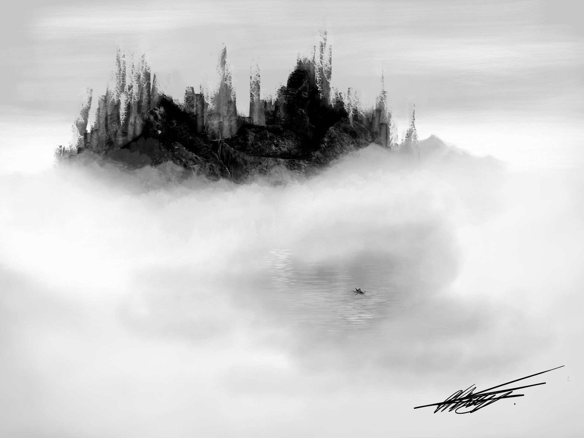 ArtStation - Grayscale Landscape Concept