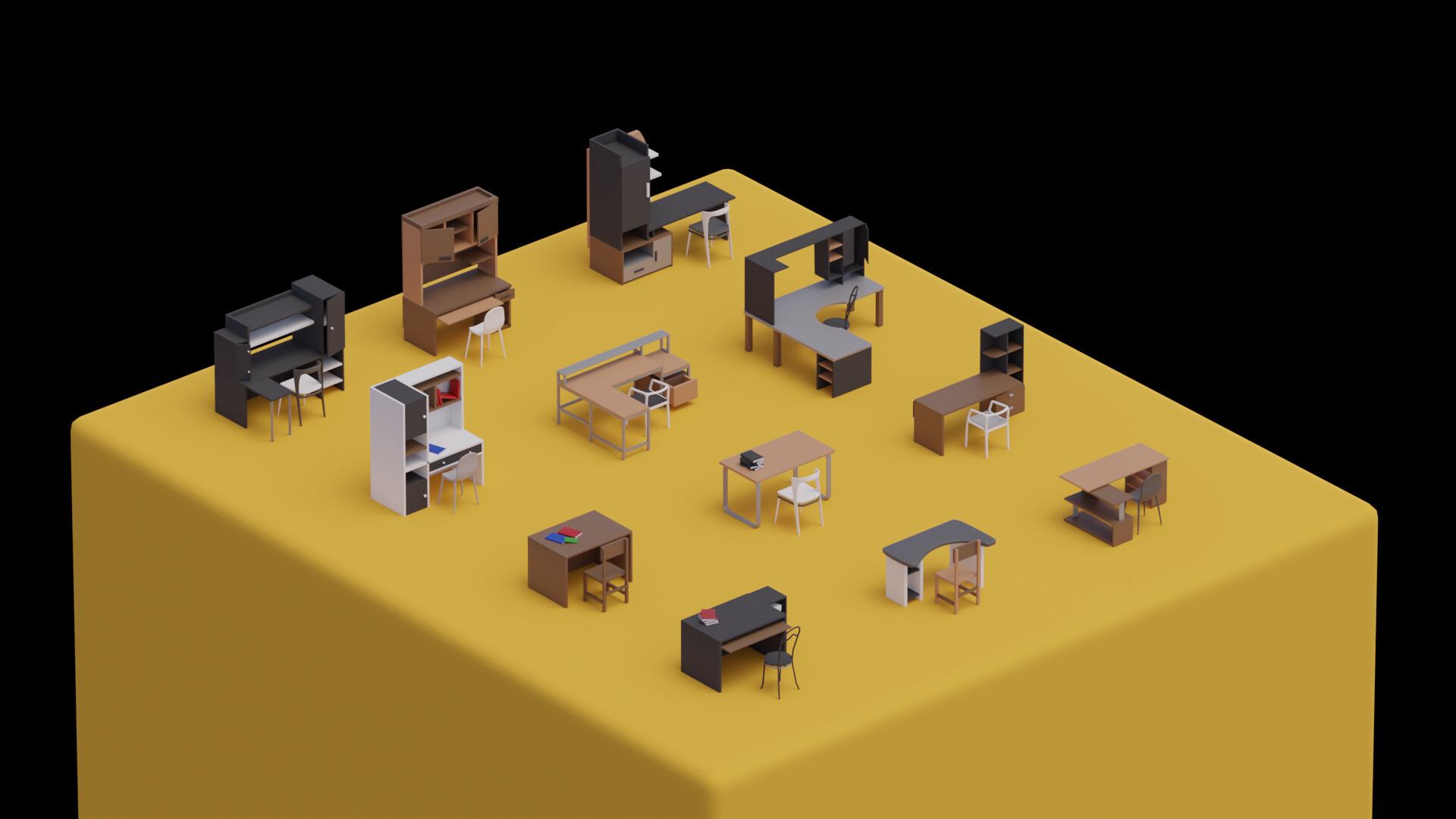 ArtStation - Asset Pack | Desks & Chairs | Low Poly