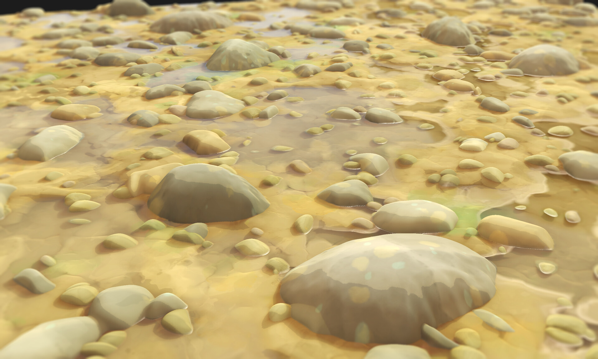 shiyue - Ghibli stylized soil& rock river-bank material--substance designer