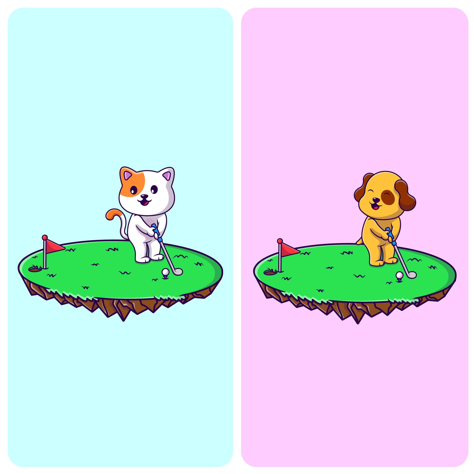 ArtStation - Animals Playing Golf Cartoon Vector Icons Illustration ...