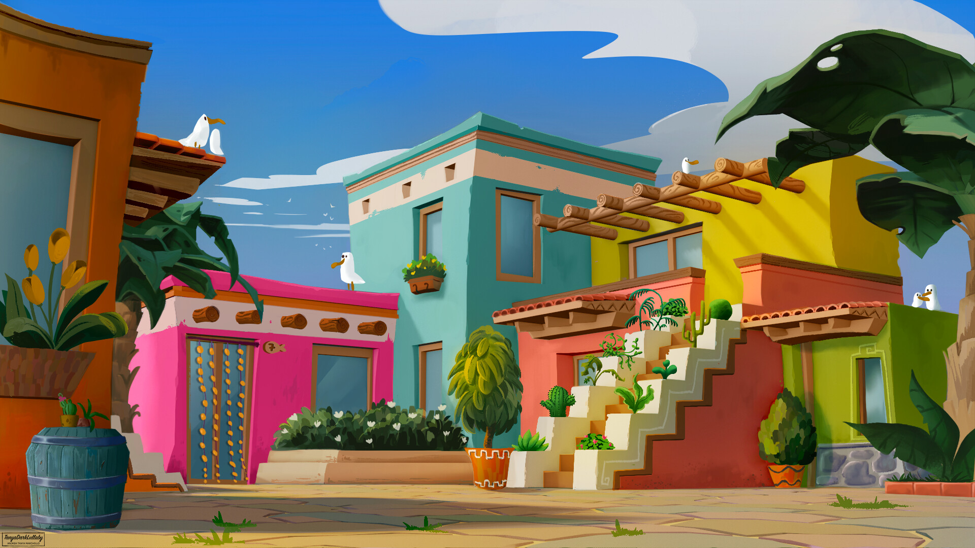 ArtStation - Cartoon Colorfull village - 3D Blockout, 2D Render