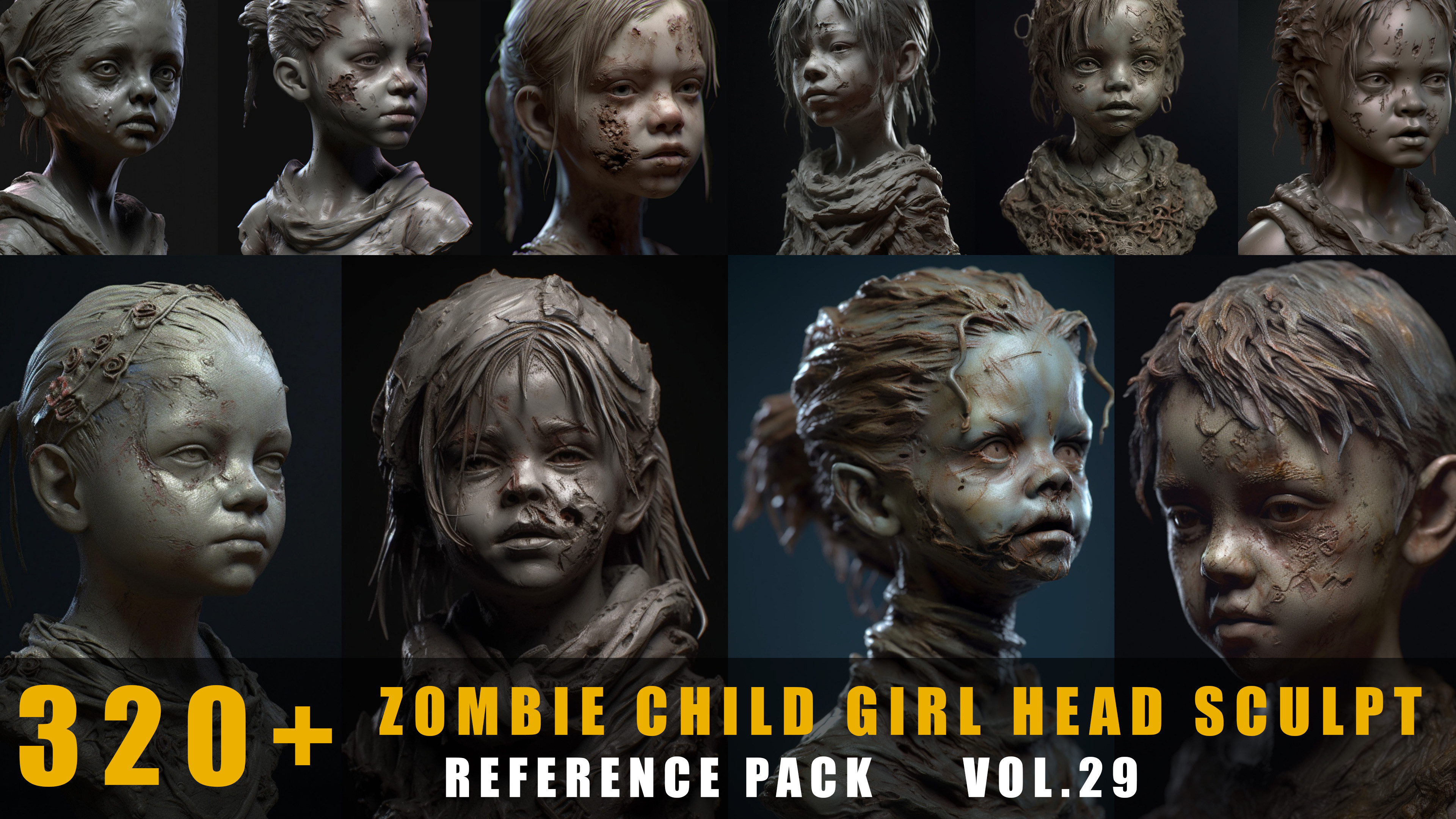 WaterLaw's Studio - 320+ Zombie Child Girl Head Sculpt - References ...
