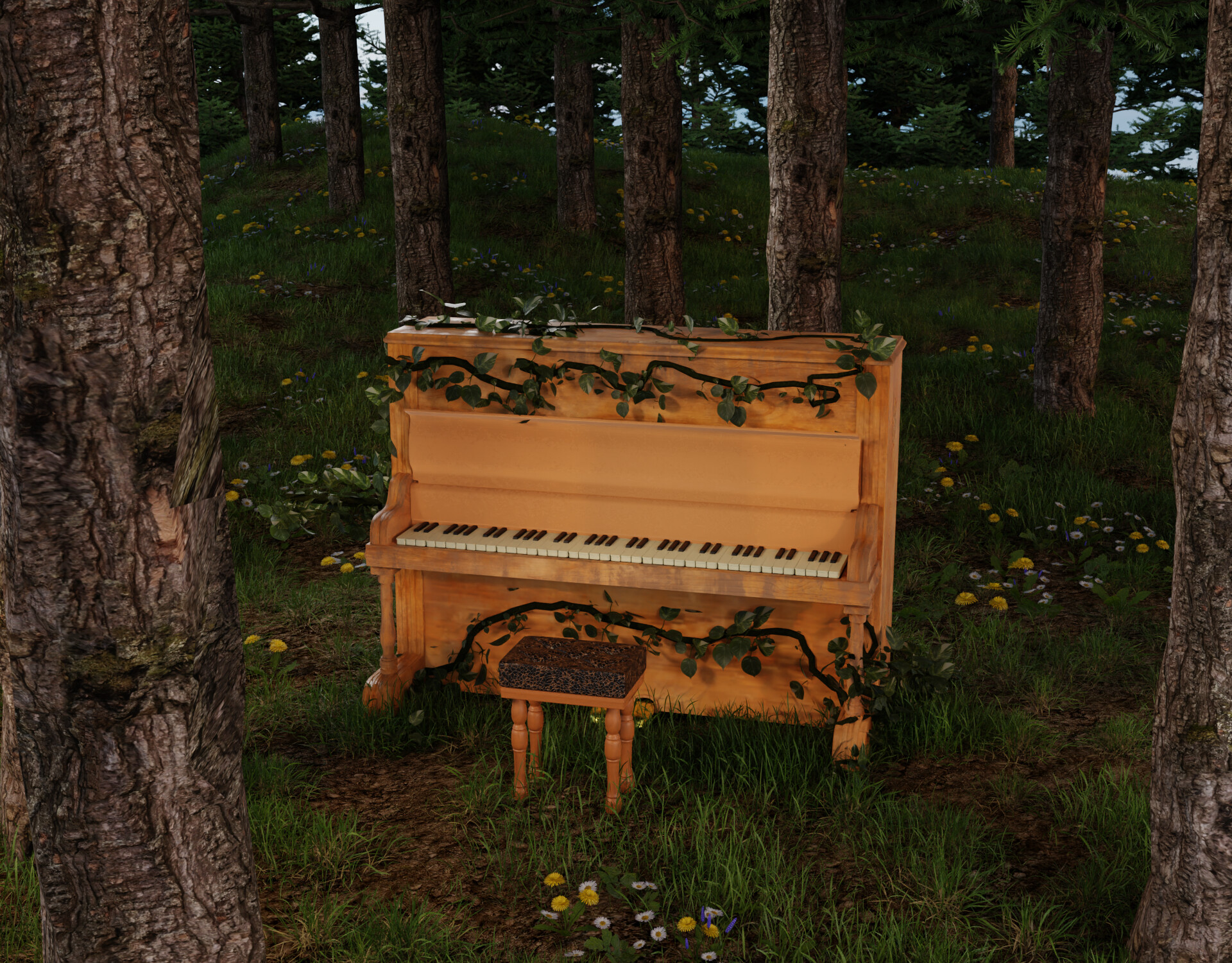 ArtStation - A wooden piano in the woods