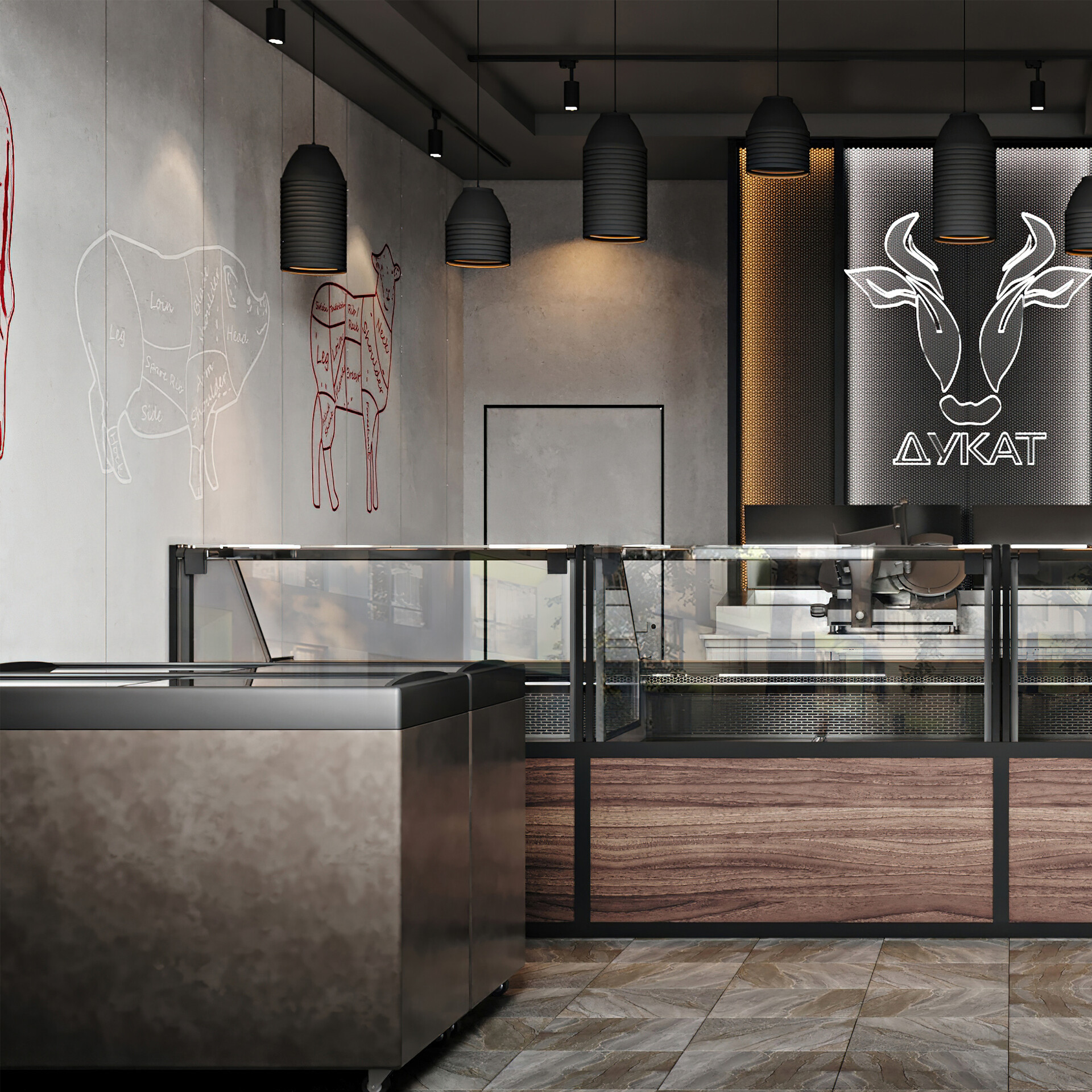 Bortnitsky Studio - The interior design of the loft-style meat shop