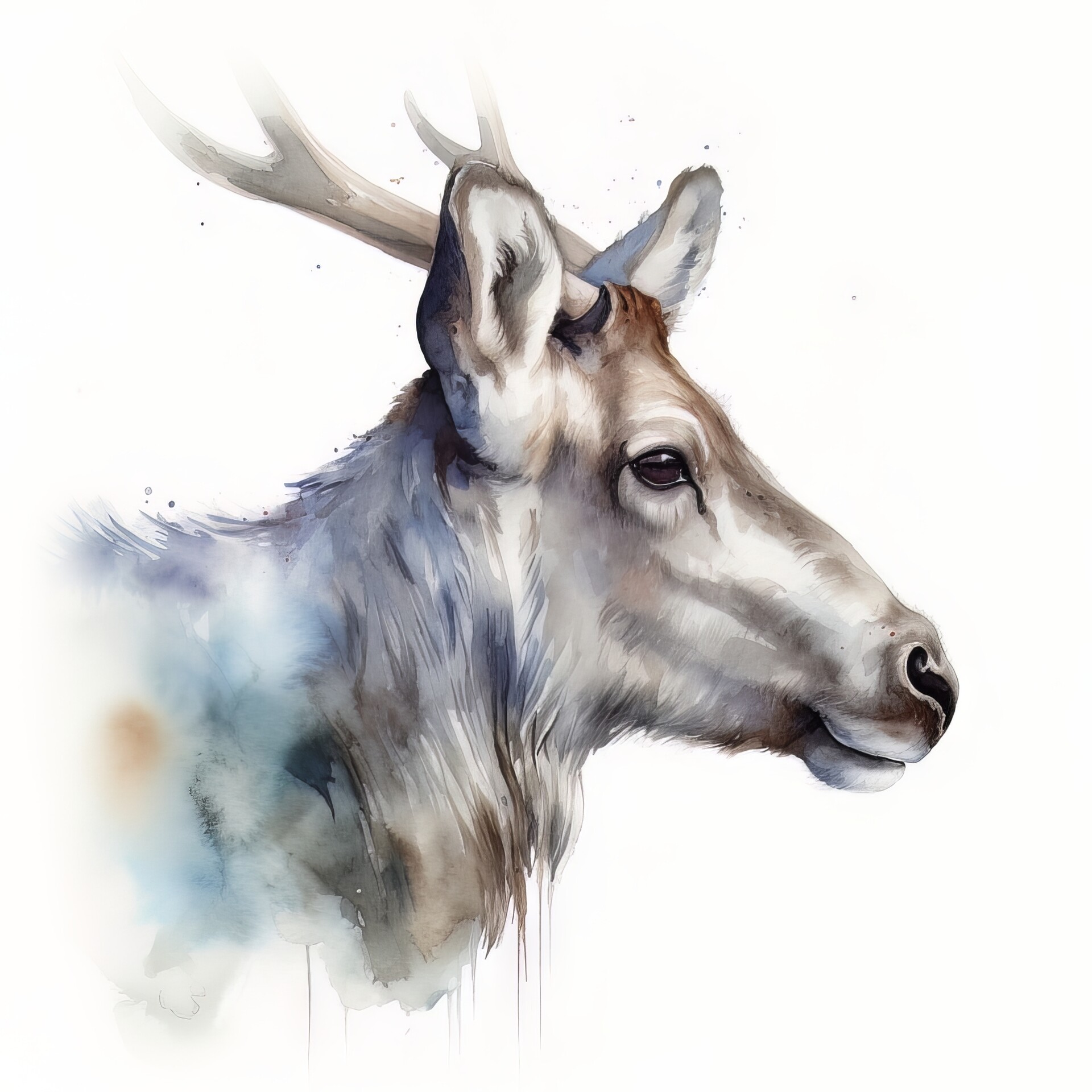 ArtStation - Caribou Animal Portrait Watercolor Painting